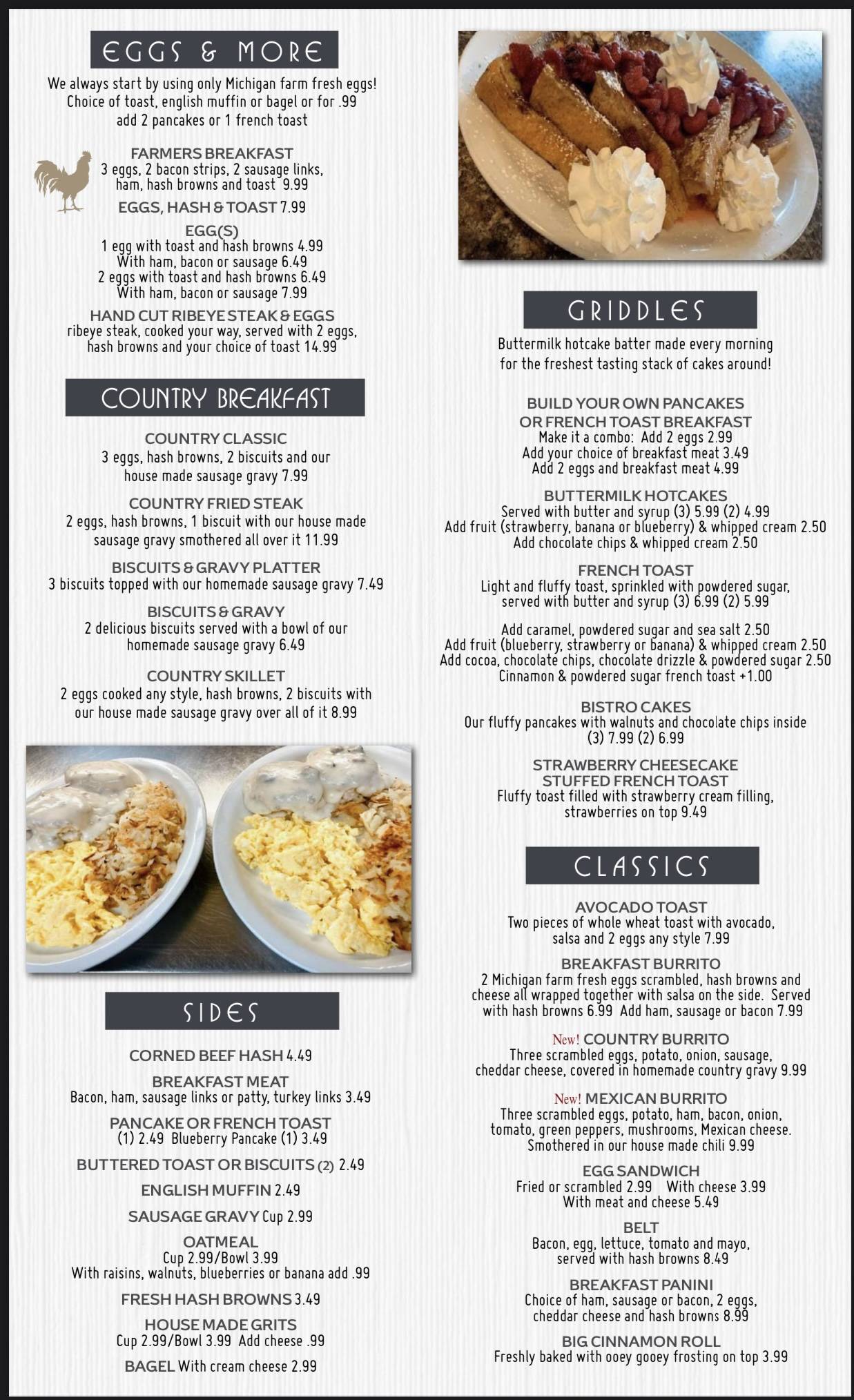 Menu at Valley’s Breakfast and Bistro restaurant, Flint