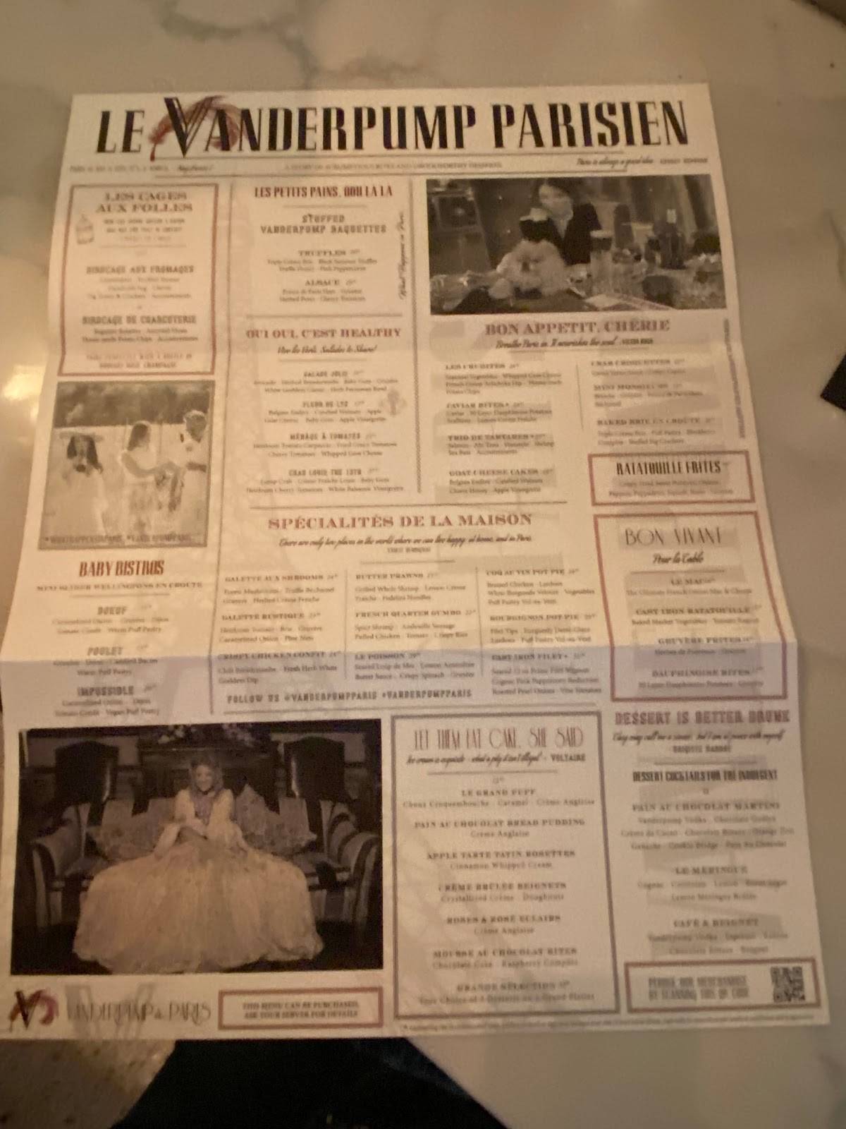 Menu at Vanderpump à Paris pub & bar, Las Vegas