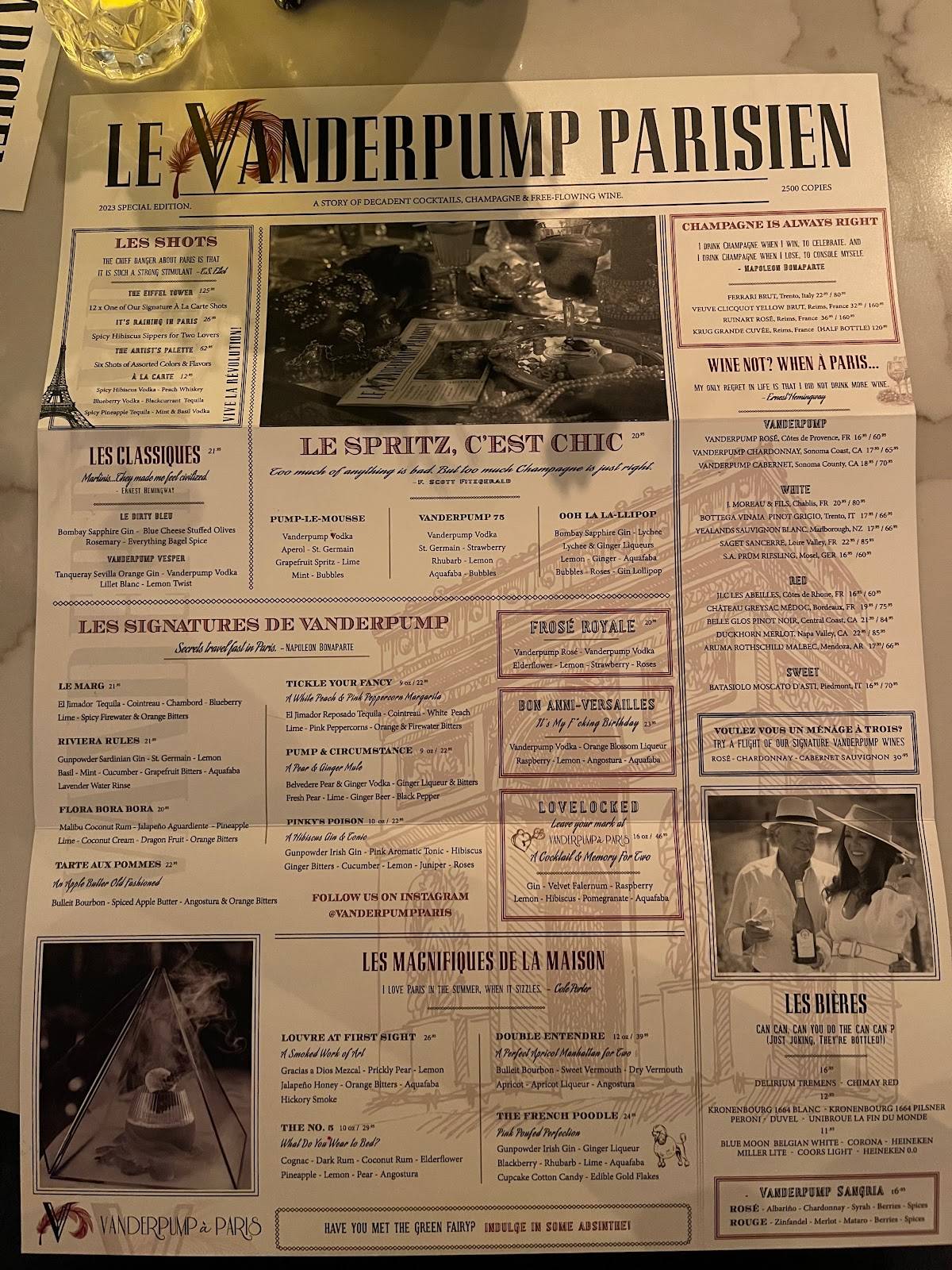 Menu at Vanderpump à Paris pub & bar, Las Vegas