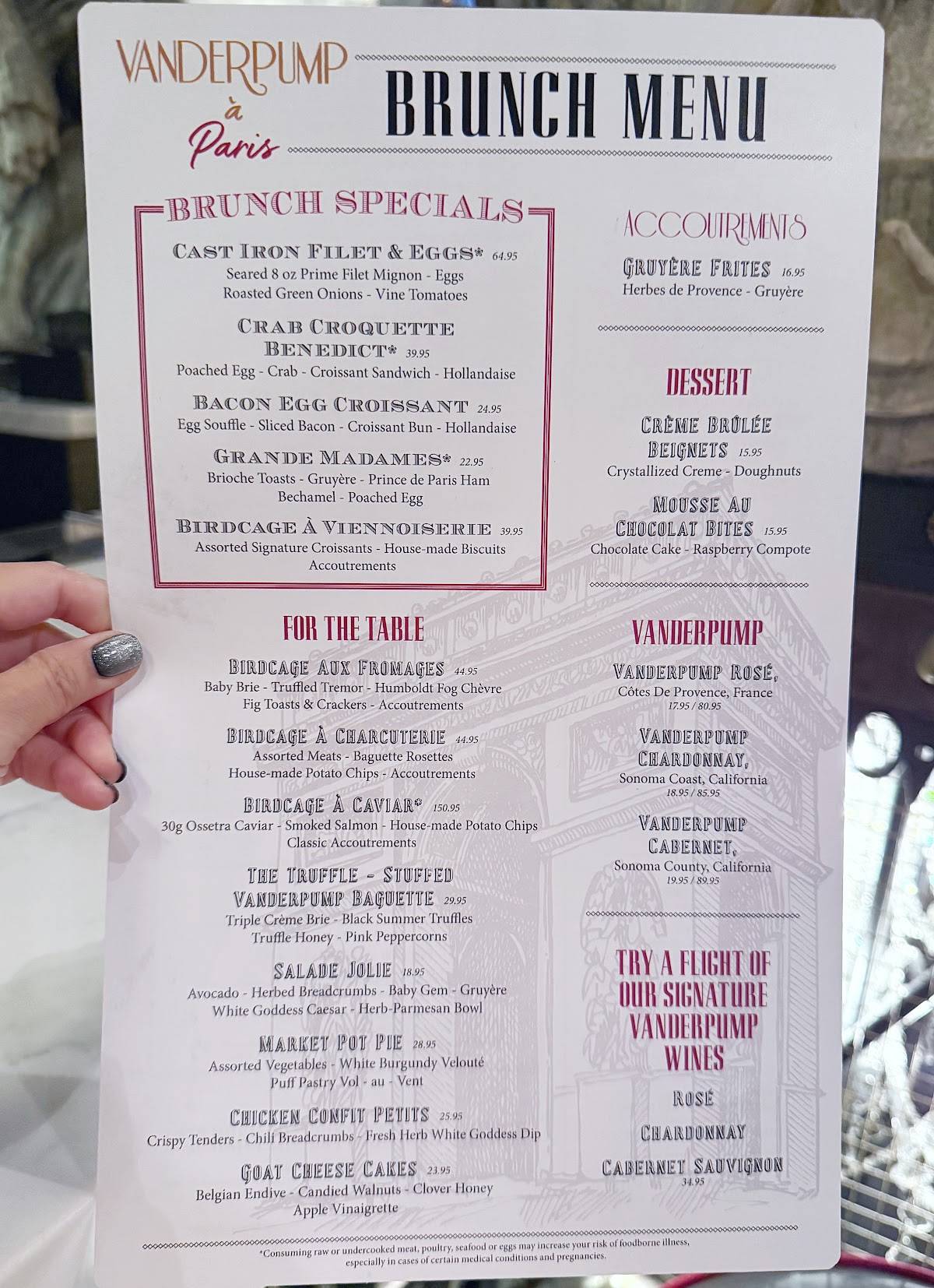 Menu at Vanderpump à Paris pub & bar, Las Vegas