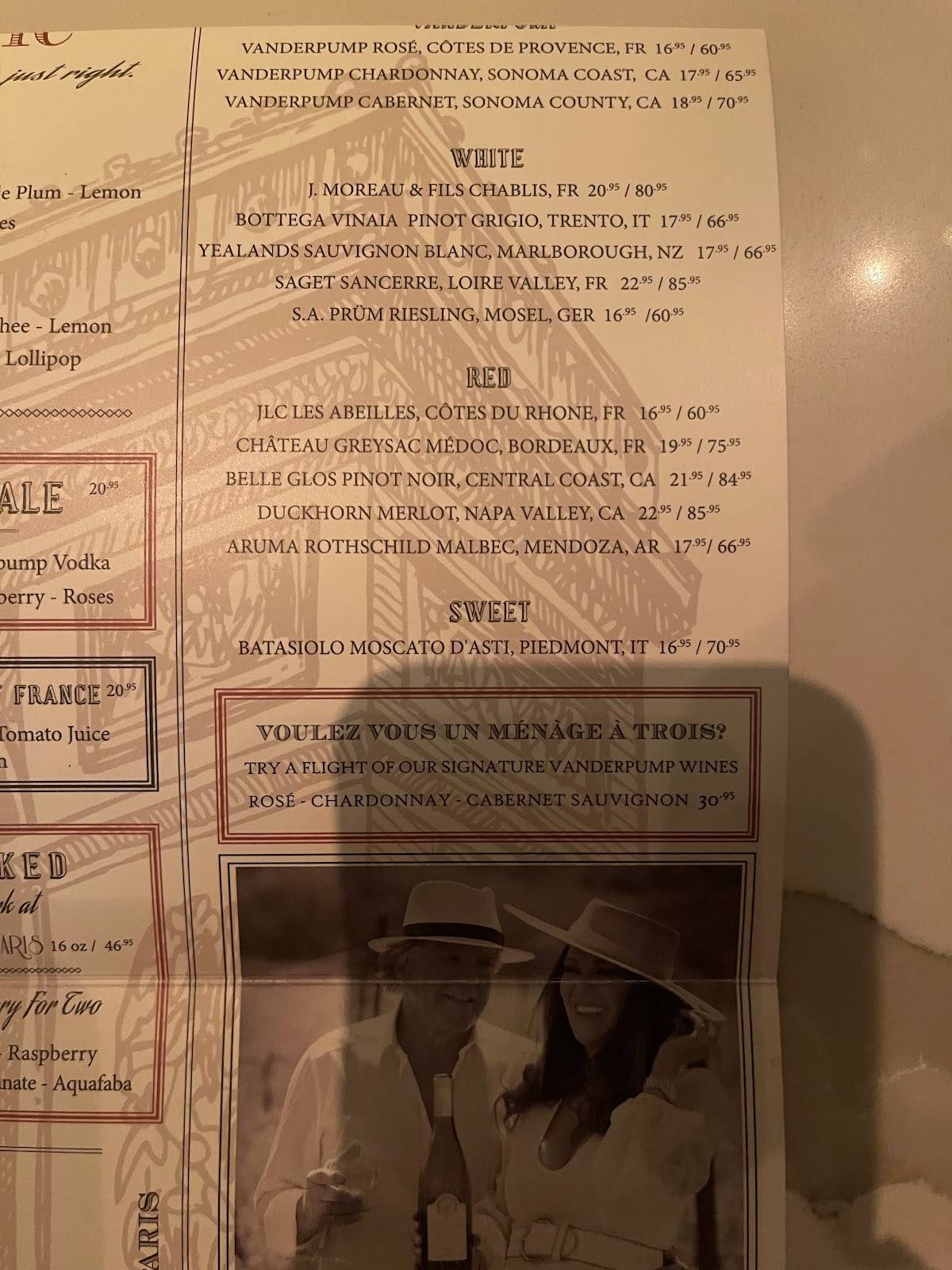 Menu at Vanderpump à Paris pub & bar, Las Vegas