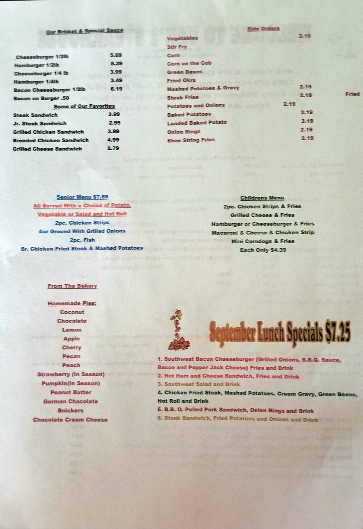 Menu at Van's Steak House steakhouse, Baxter Springs