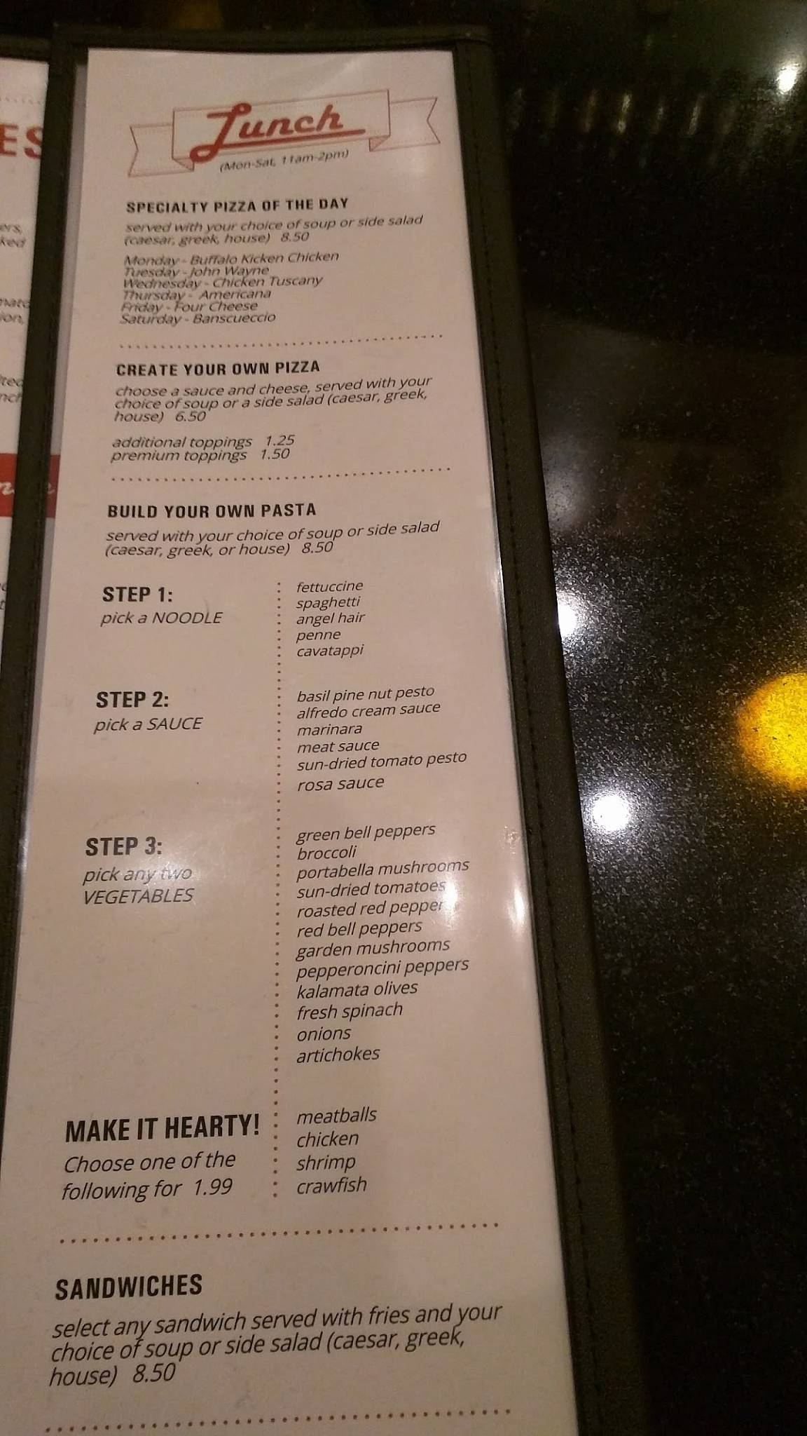 Menu at Venice Kitchen pizzeria, Memphis