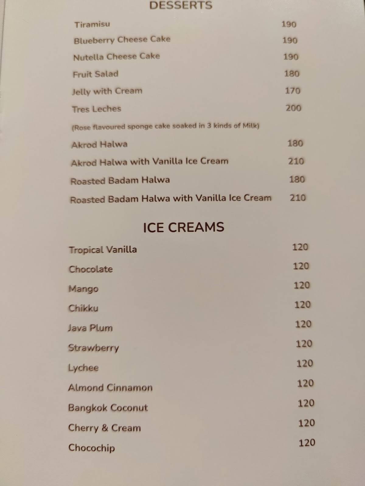 Menu at Verandah, Pune