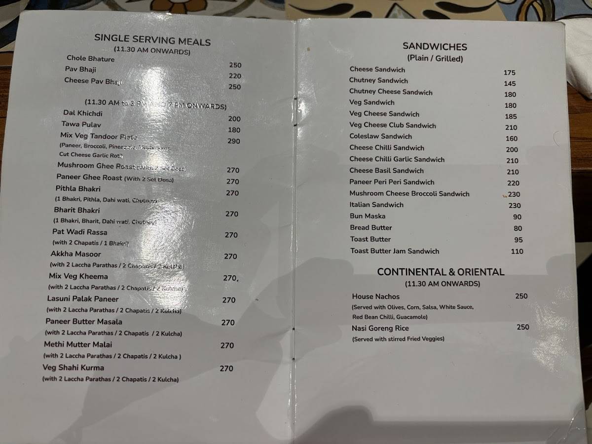 Menu at Verandah, Pune