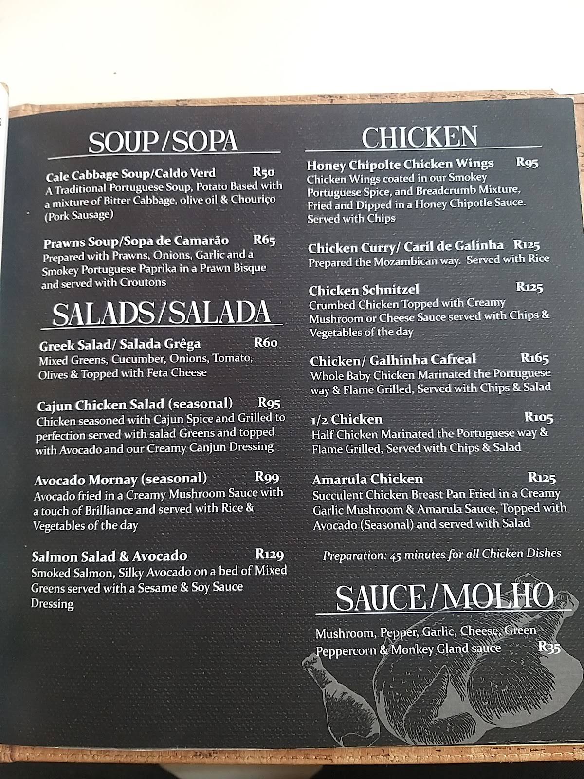 Menu at Rio Sol restaurant, Vereeniging
