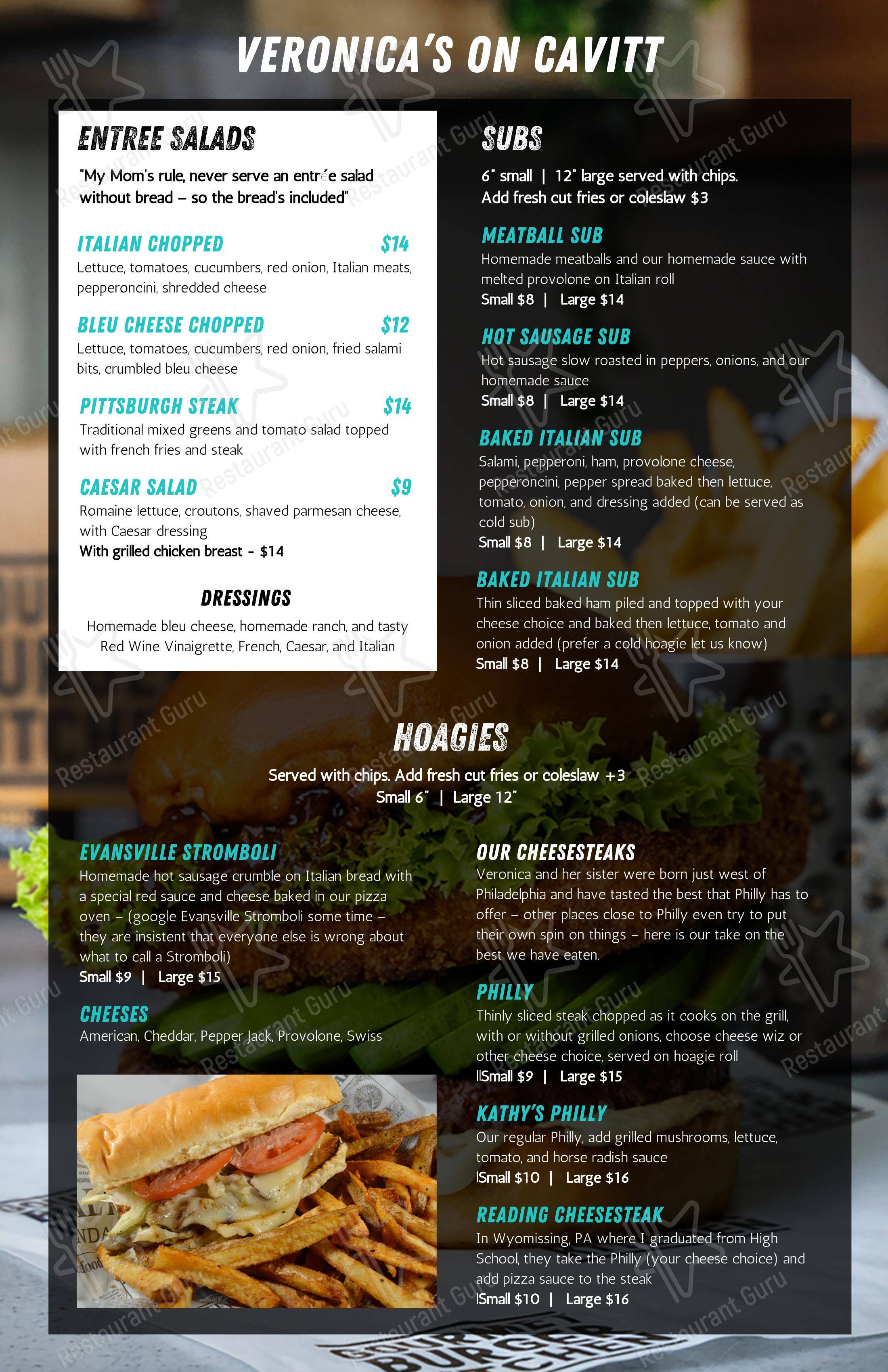 Menu at Veronica's On Cavitt pub & bar, Trafford