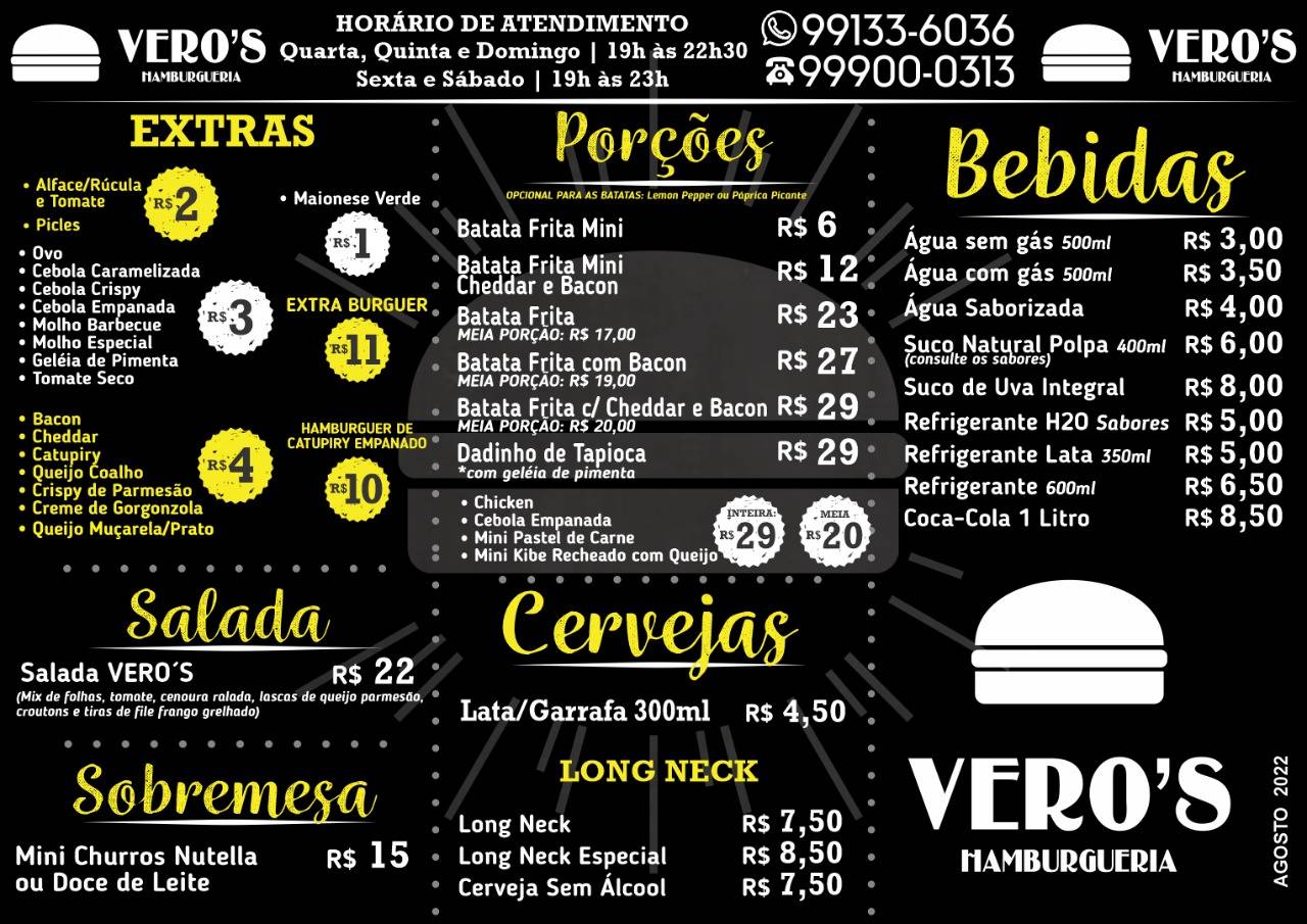 Menu em Veros Hamburgueria Pirajui restaurante, Pirajuí