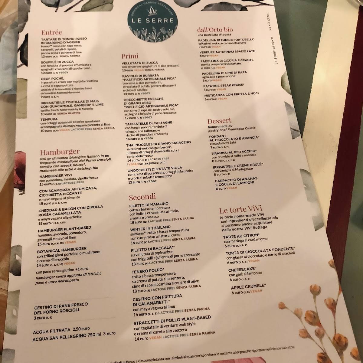 Menu da ViVi - Le Serre ristorante, Roma