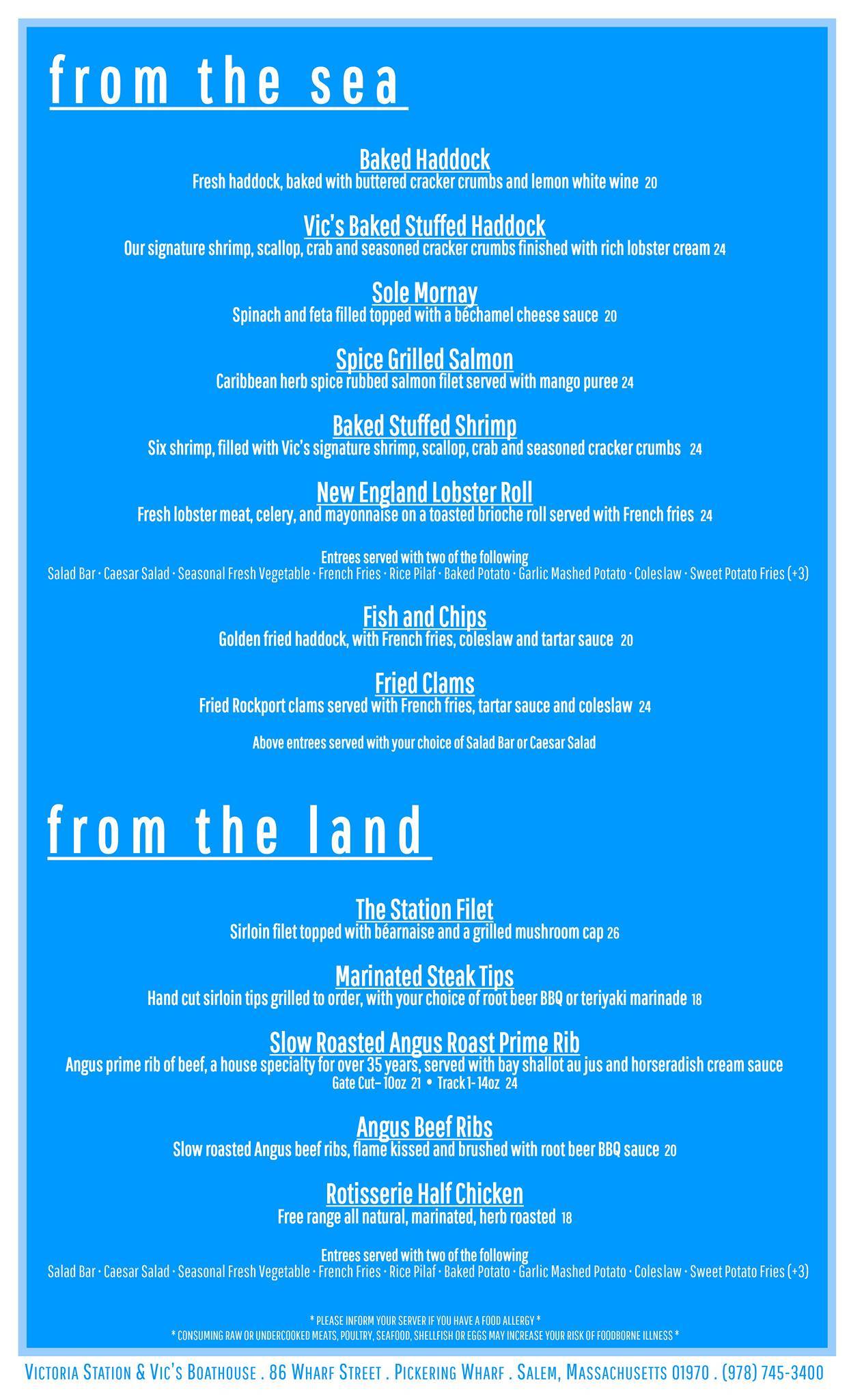 Menu at Victoria Station restaurant, Salem