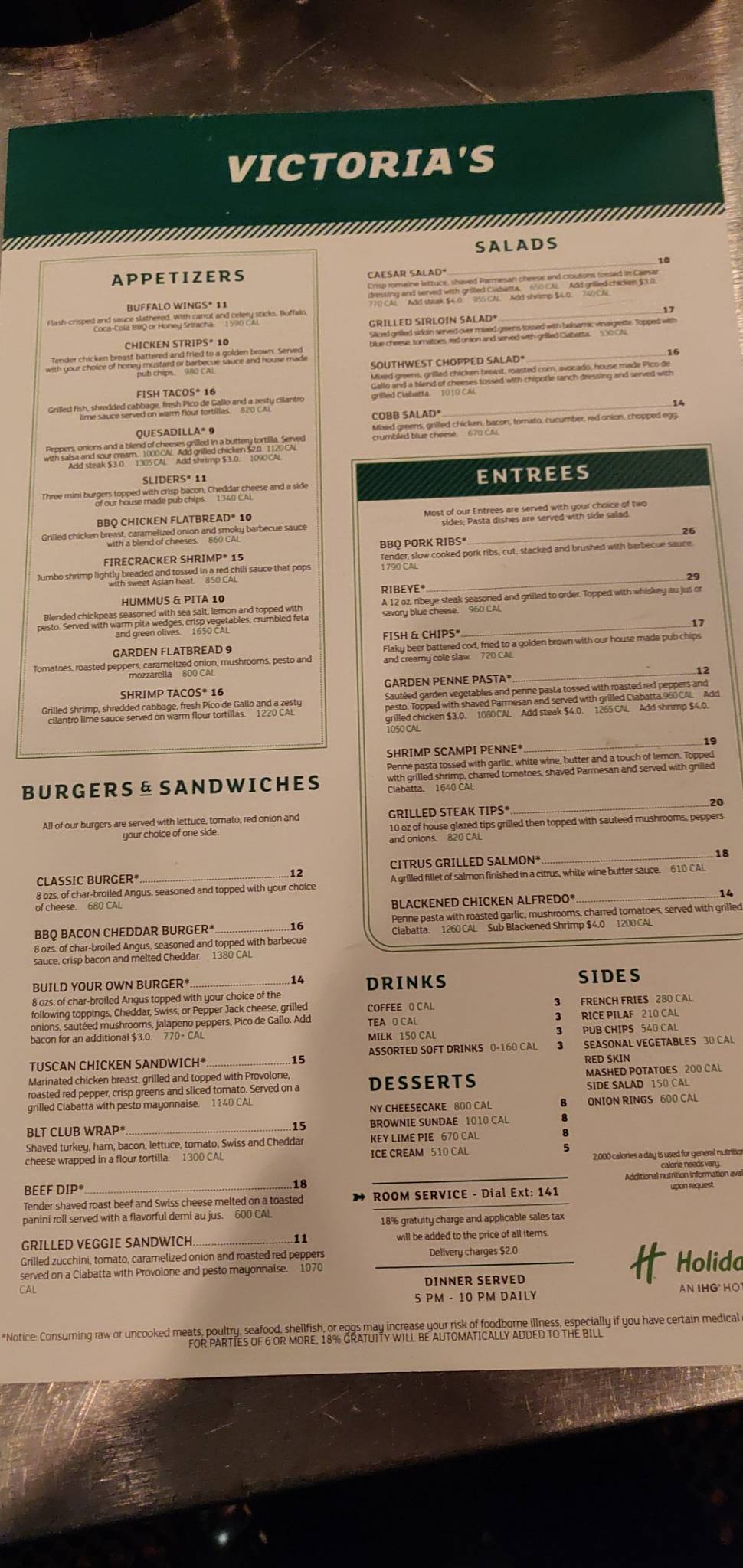 Menu at Victoria's Restaurant and English Pub, Tewksbury