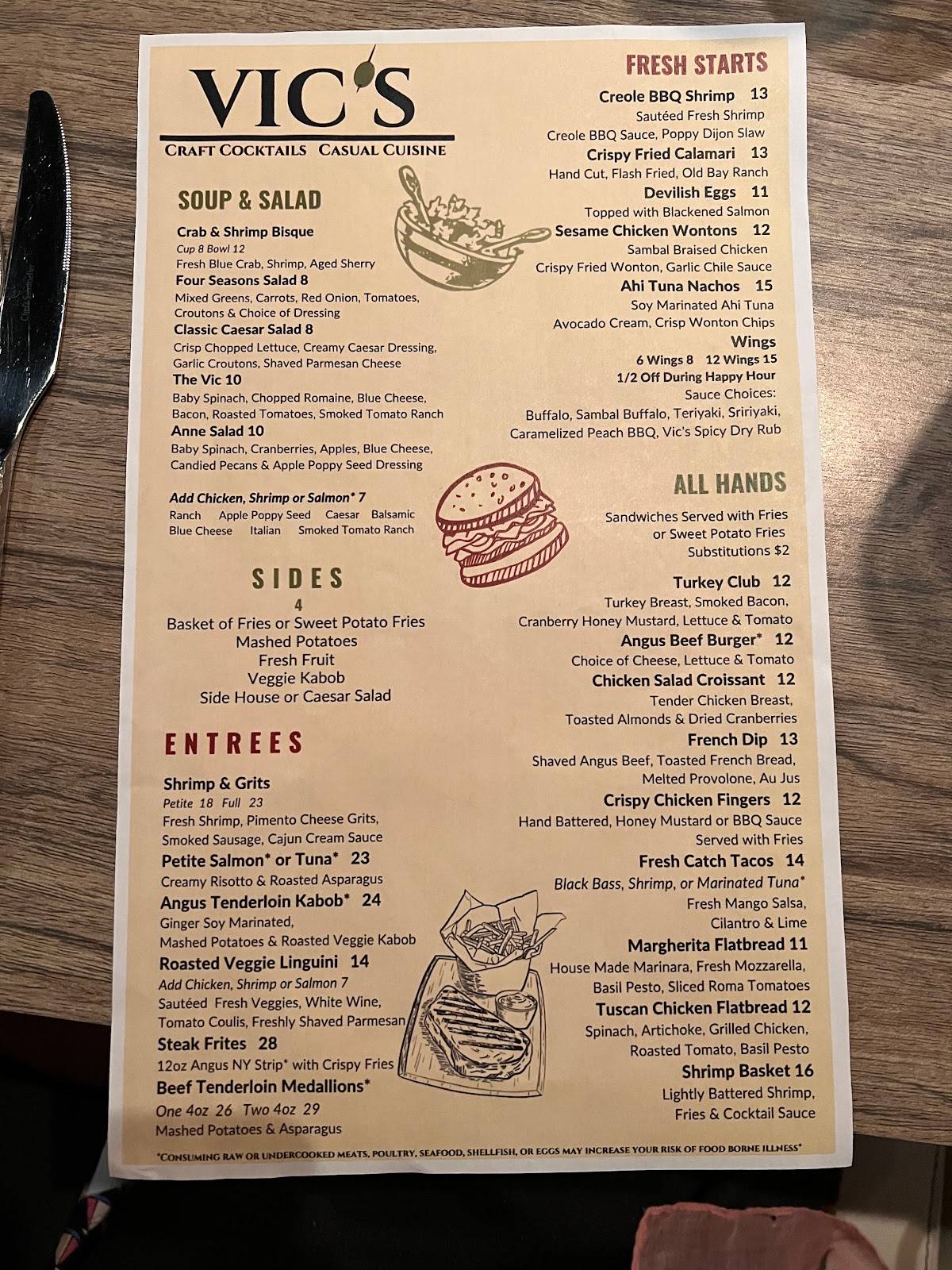 Menu at Victors steakhouse, Florence, 126 W Evans St