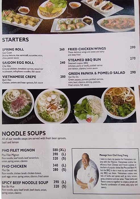 Menu at Viet Asia restaurant, Parañaque