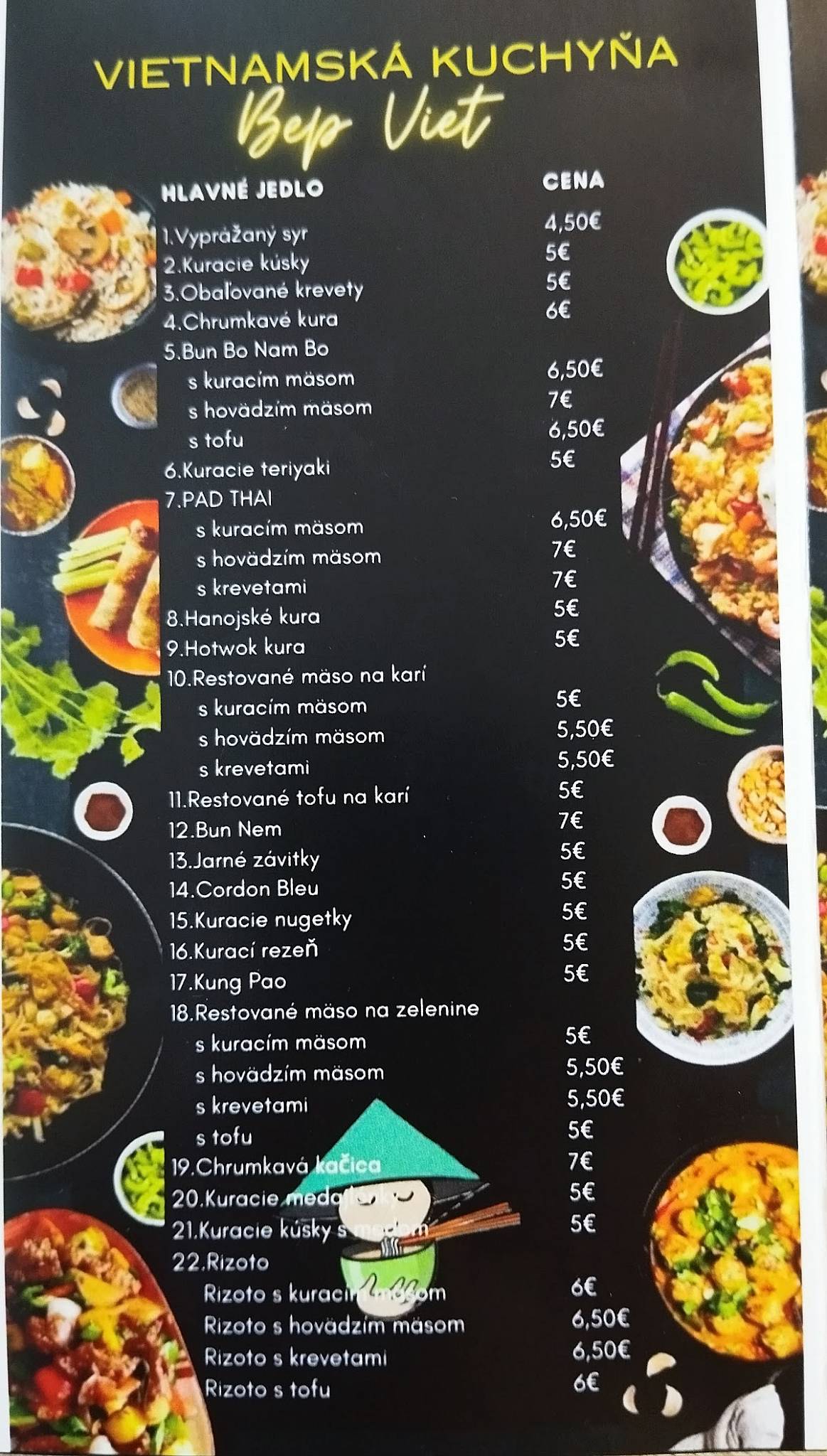 Menu at Vietnamská kuchyňa- Bep Viet restaurant, Tornaľa
