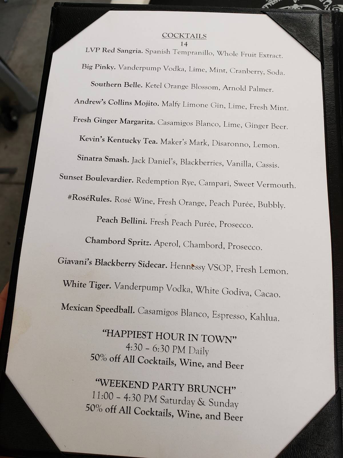 Menu at Villa Blanca restaurant, Beverly Hills
