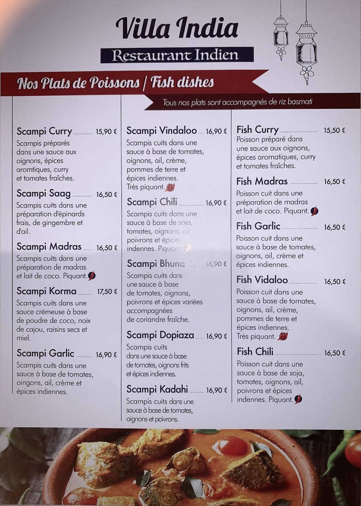 Speisekarte von Villa india restaurant, Huy