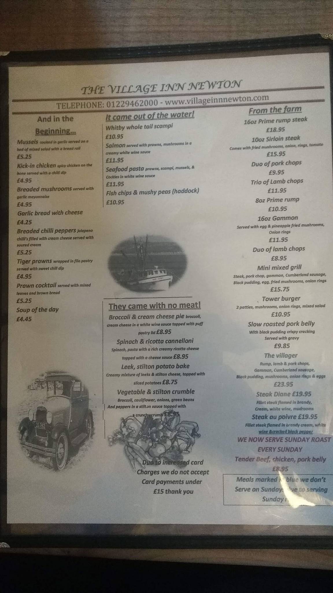 Menu at Village Inn pub & bar, Barrow-in-Furness