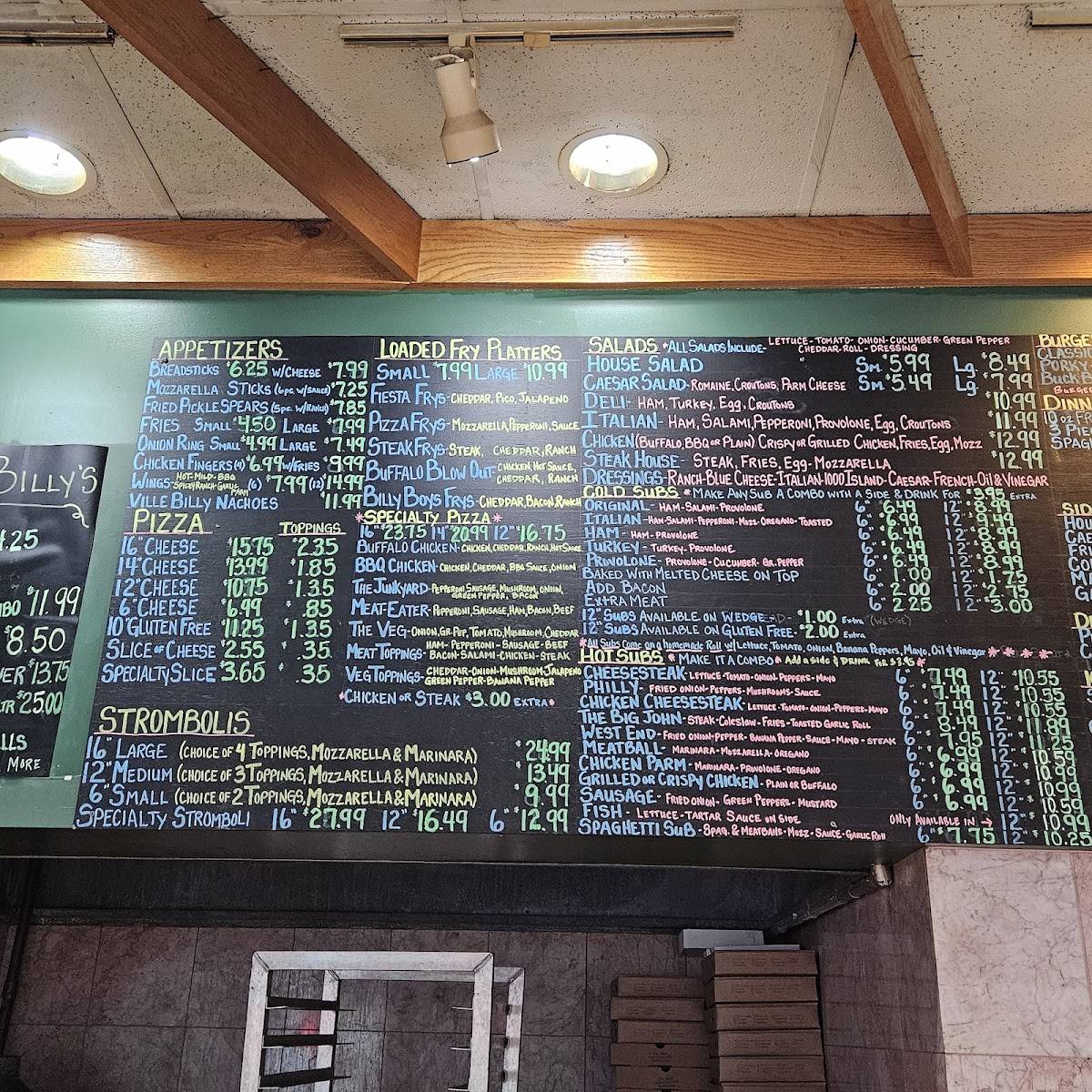 Menu at Ville Billy`s LLC pizzeria, State College