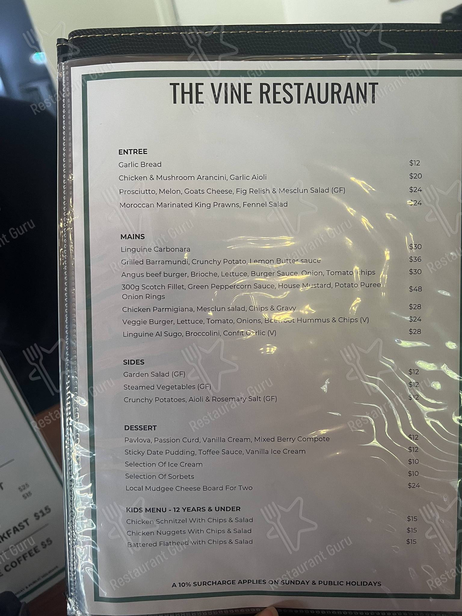 Menu at Vine Restaurant, Putta Bucca