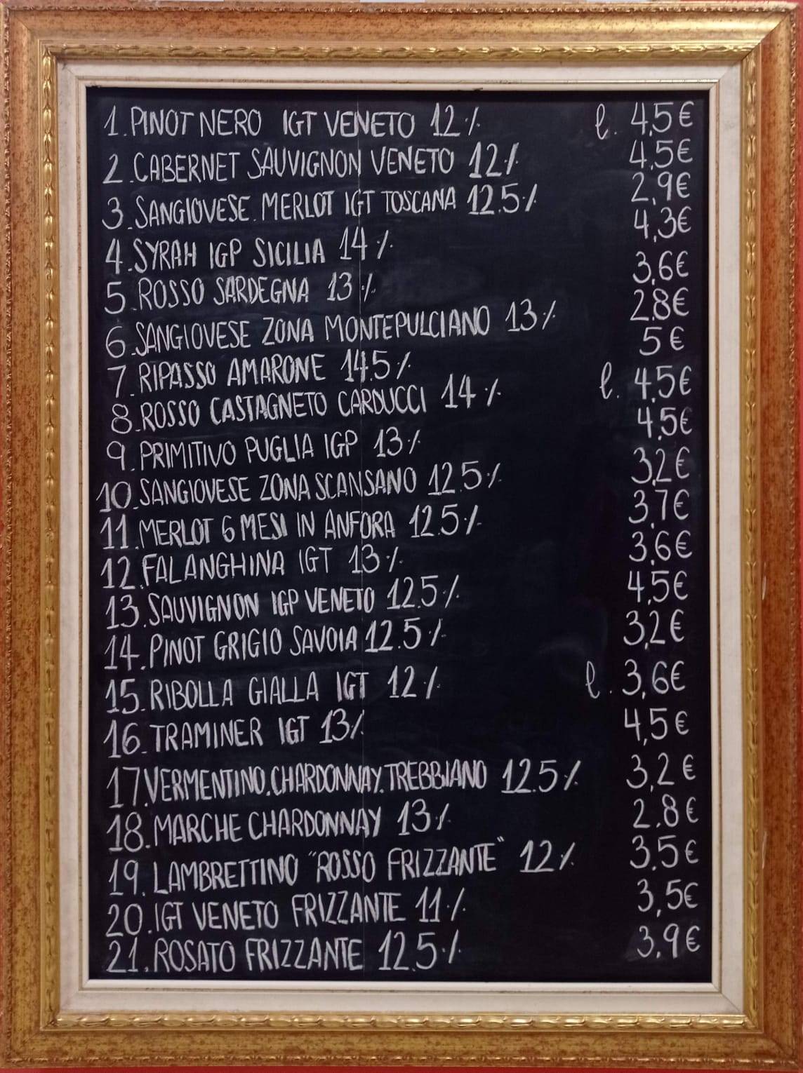 Menu da Vineria Enotria-Vino sfuso-Enoteca pub & bar, Viareggio
