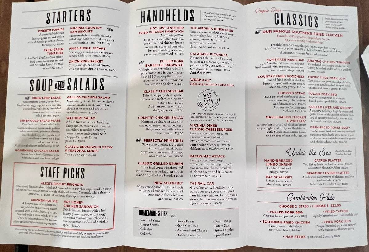 Menu at Virginia Diner restaurant, Wakefield, 408 County Dr
