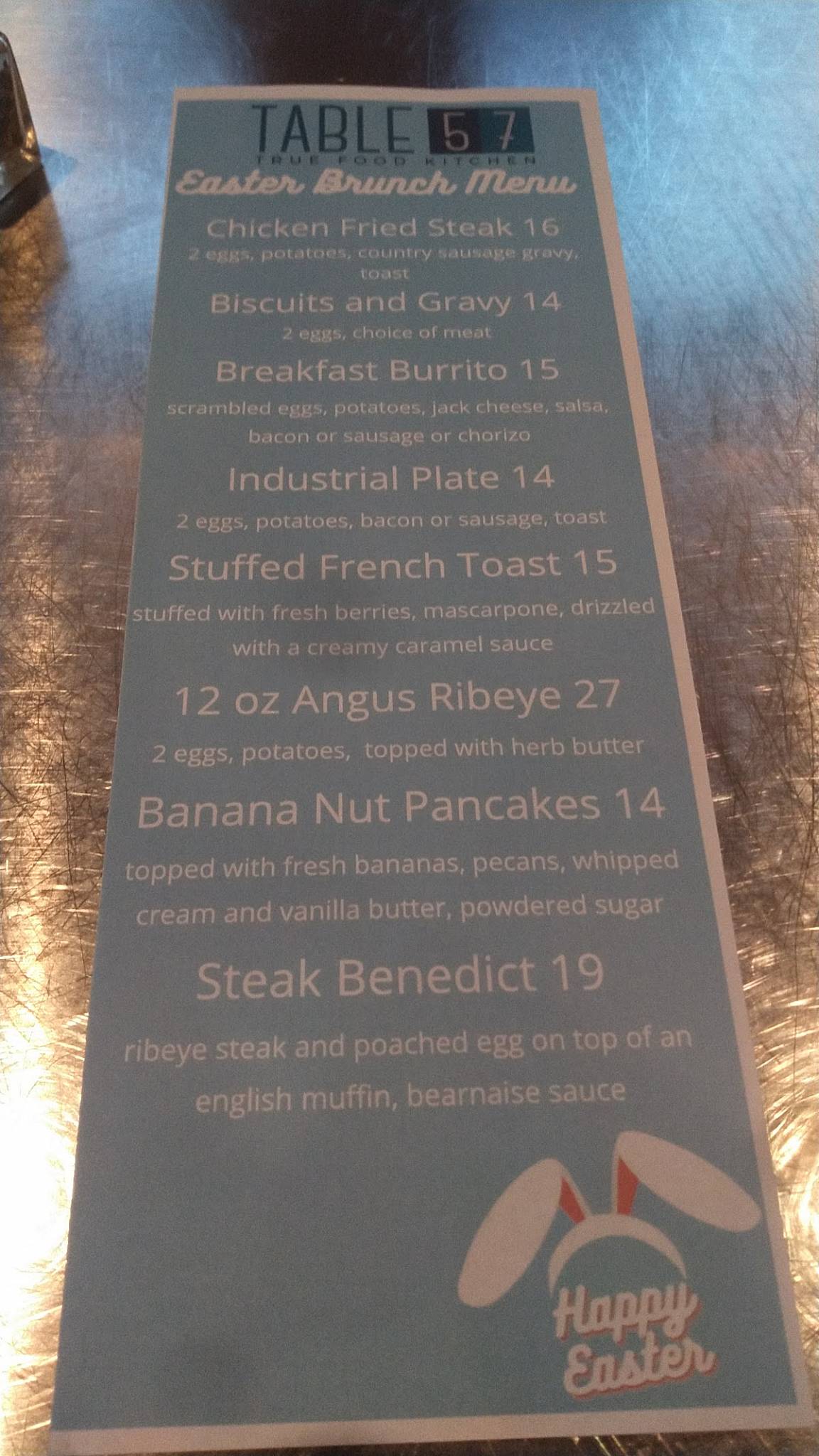 Menu at Table 57 restaurant, Visalia