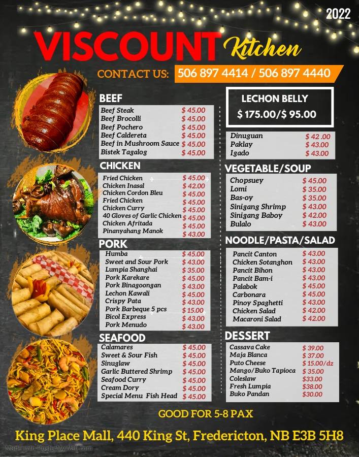 Menu at Viscount Kitchen - Pinoy Fiesta restaurant, Fredericton