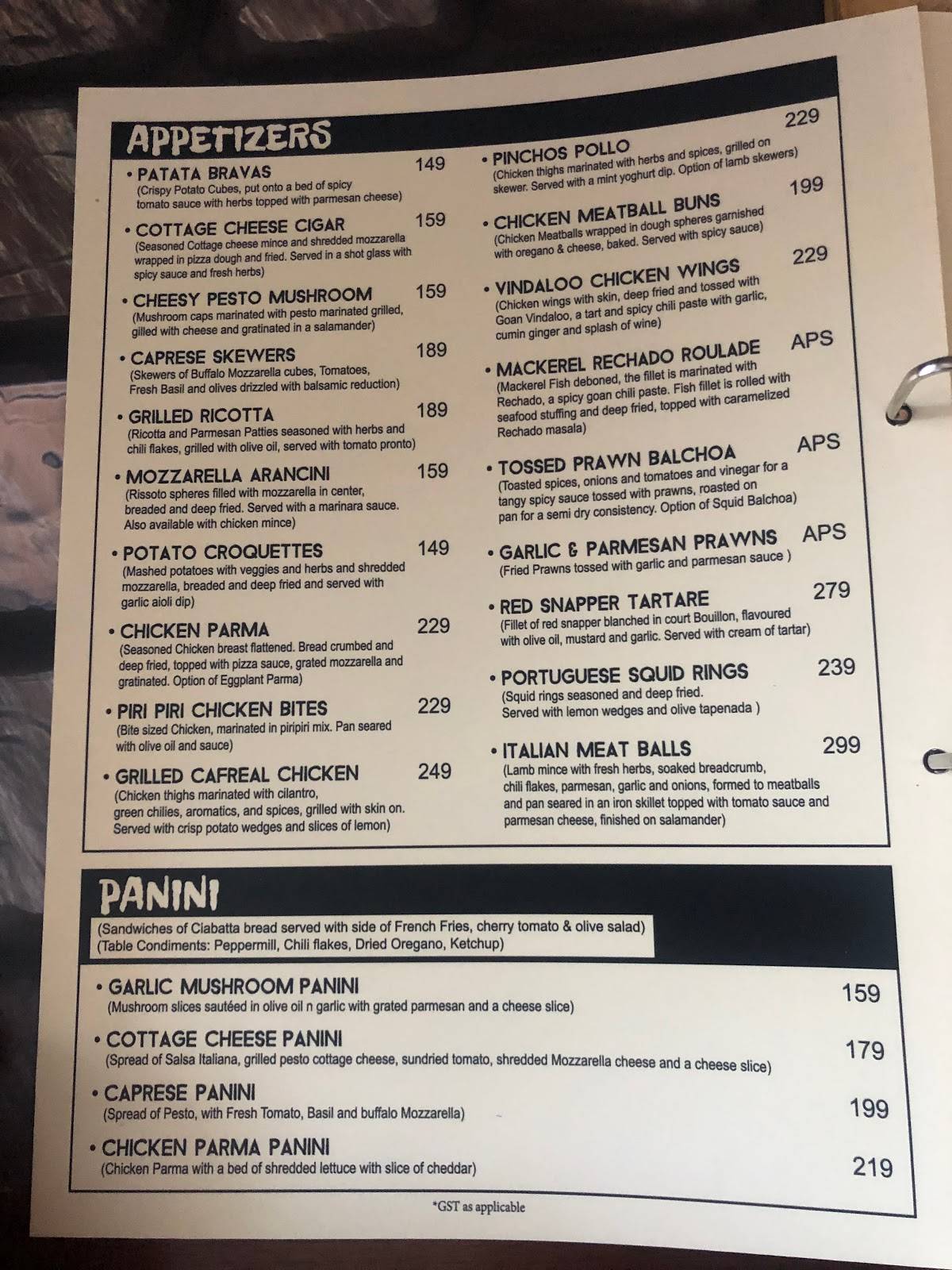 Menu at Vito's, Manipal