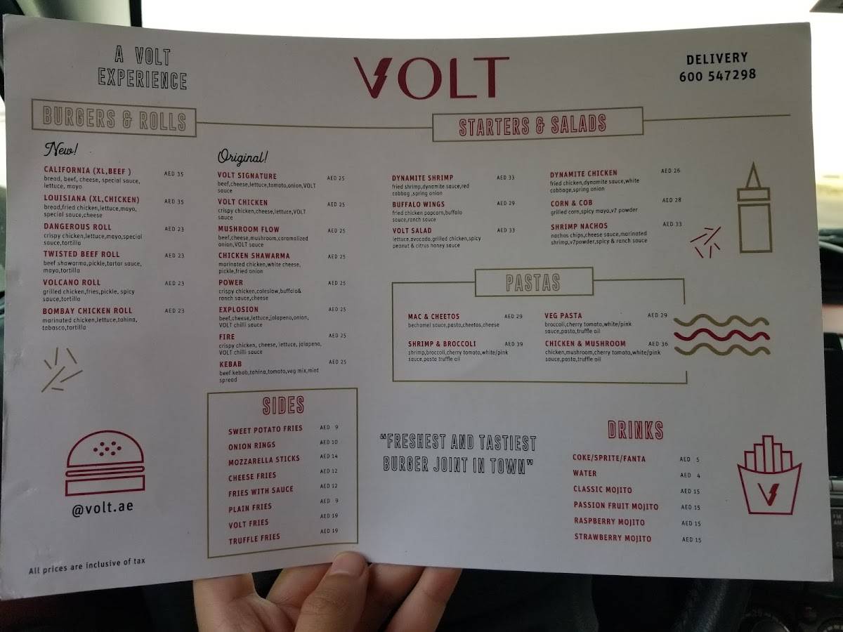 Menu at Volt restaurant, Sharjah, Al Mansoor Building - University City Rd