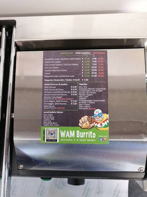 Speisekarte von Restaurant WAM Burrito, Weiden in der Oberpfalz