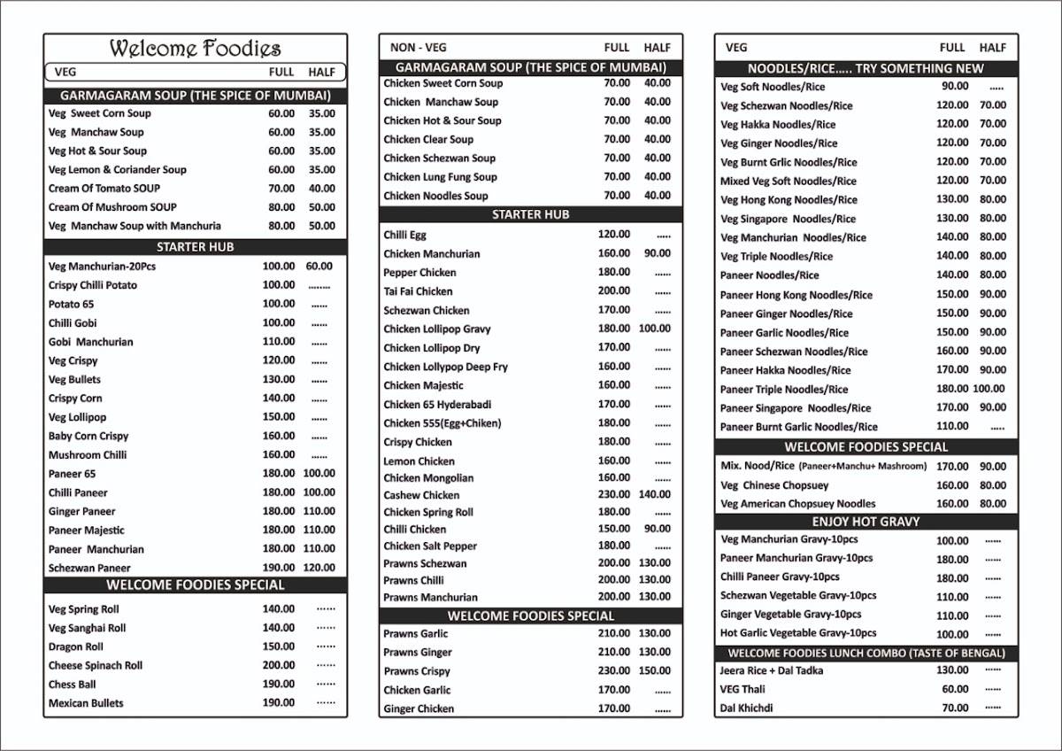 Menu at WELCOME FOODIES restaurant, Mumbai