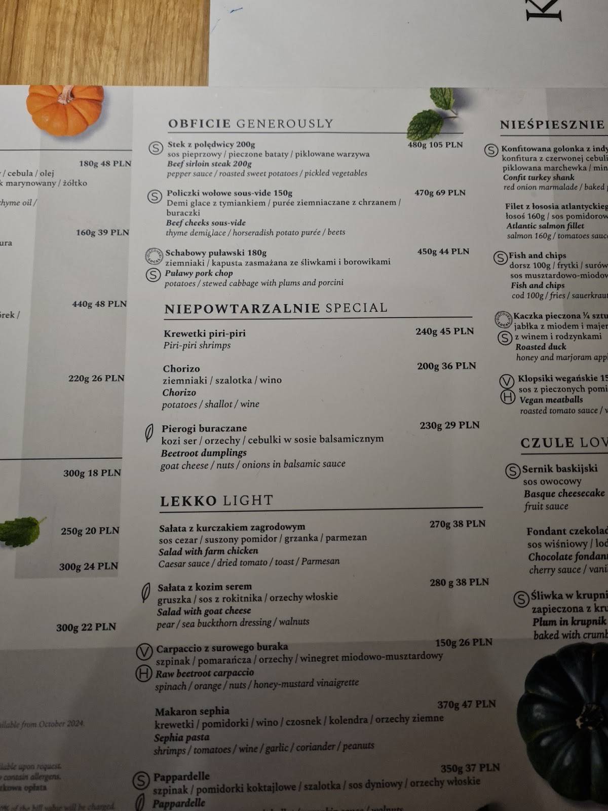 Menu at WINESTONE restaurant, Lublin