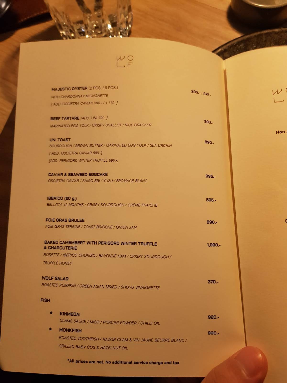 Menu at WOLF 984 restaurant, Bangkok
