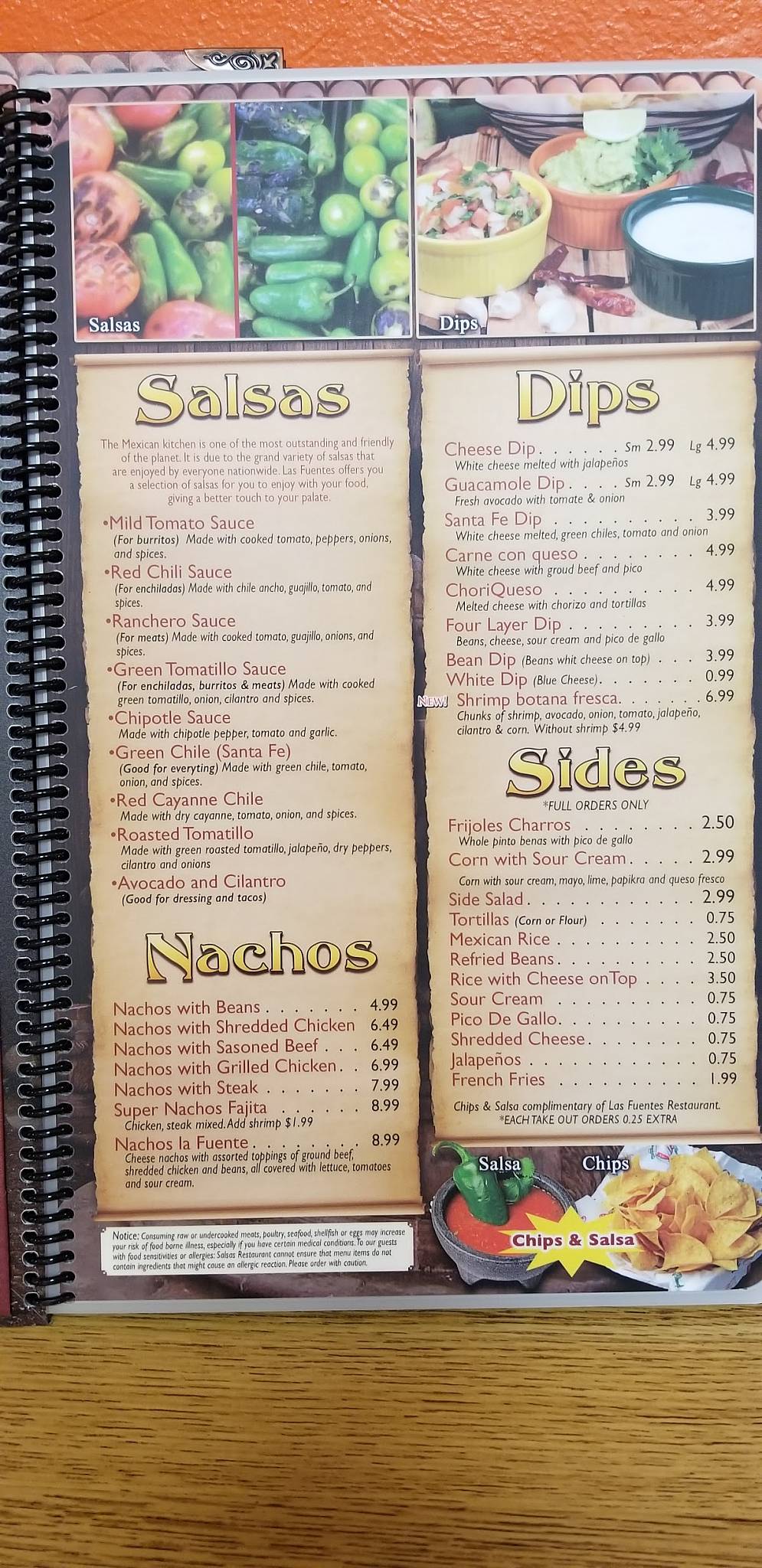 Menu at Las Fuentes Mexican Restaurant, Wagoner
