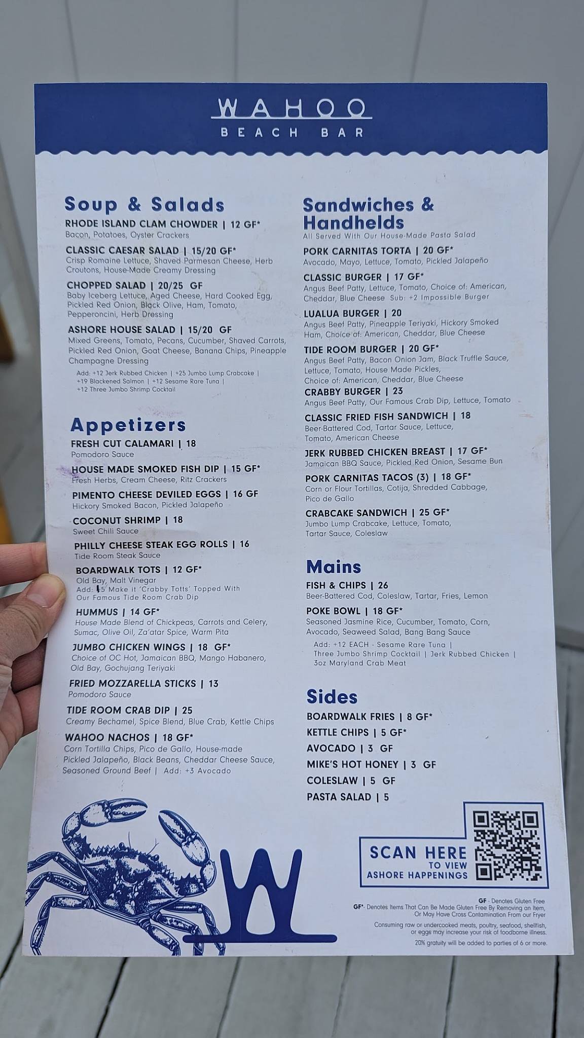 Menu at Wahoo Beach Bar & Grill, Ocean City