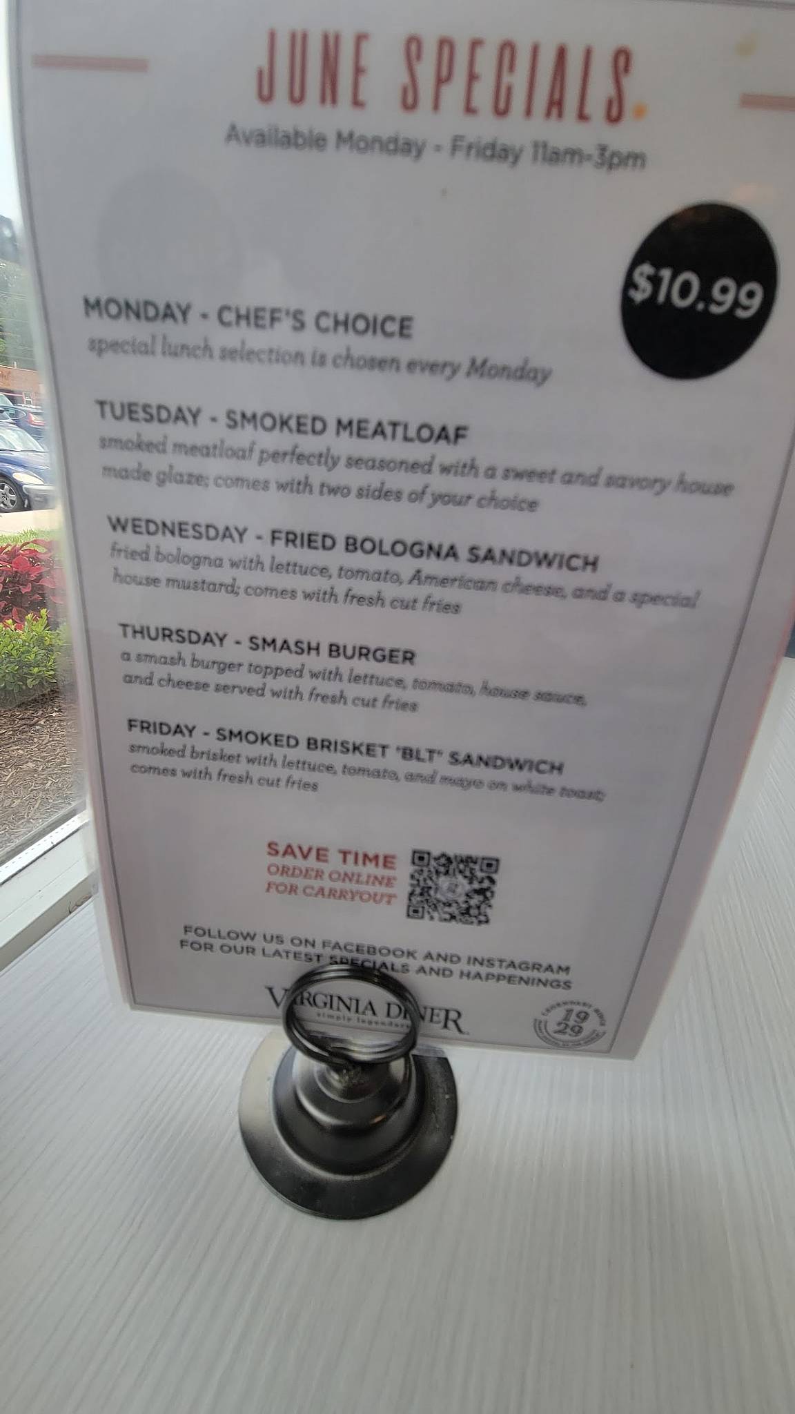 Menu at Virginia Diner restaurant, Wakefield, 408 County Dr