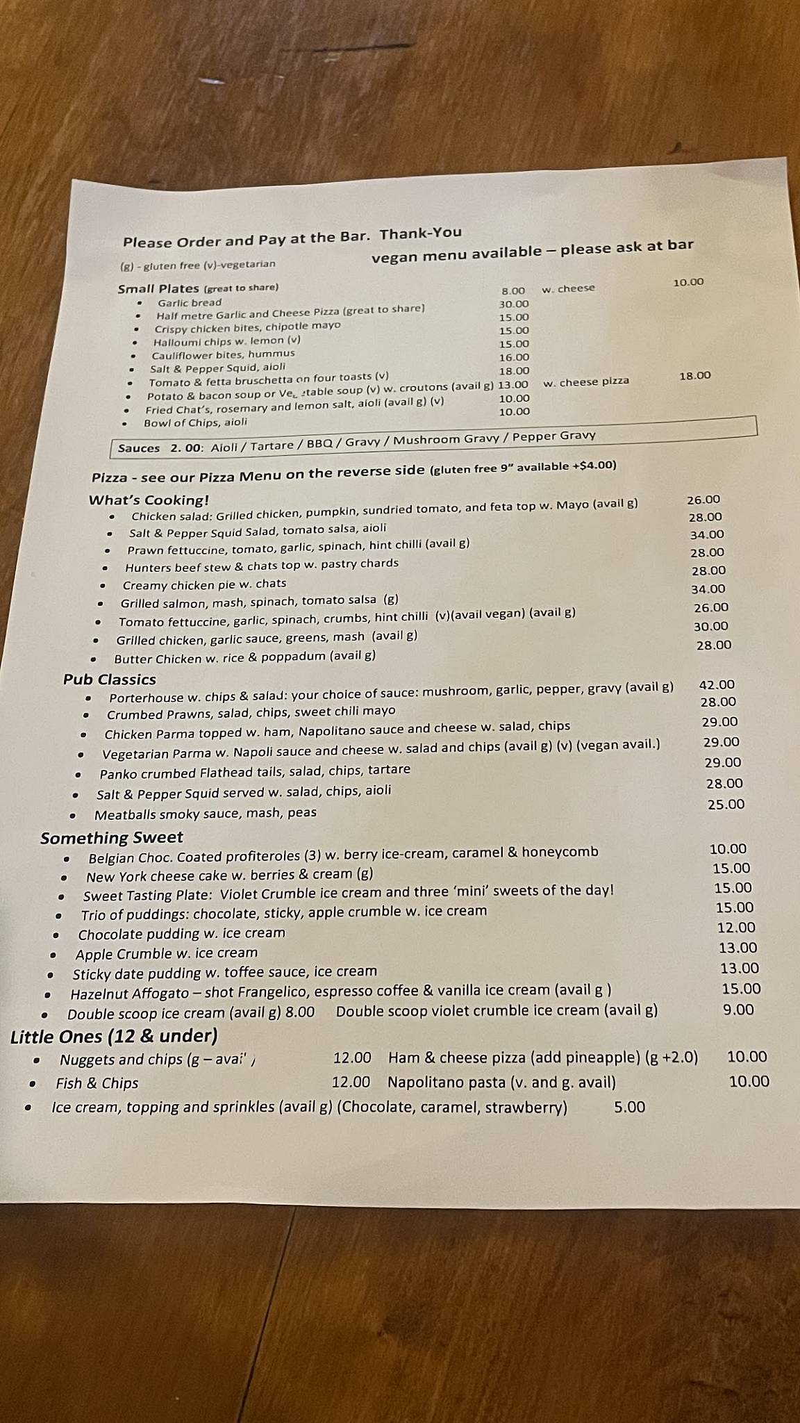 Menu at Wallace Hotel pub & bar, Wallace