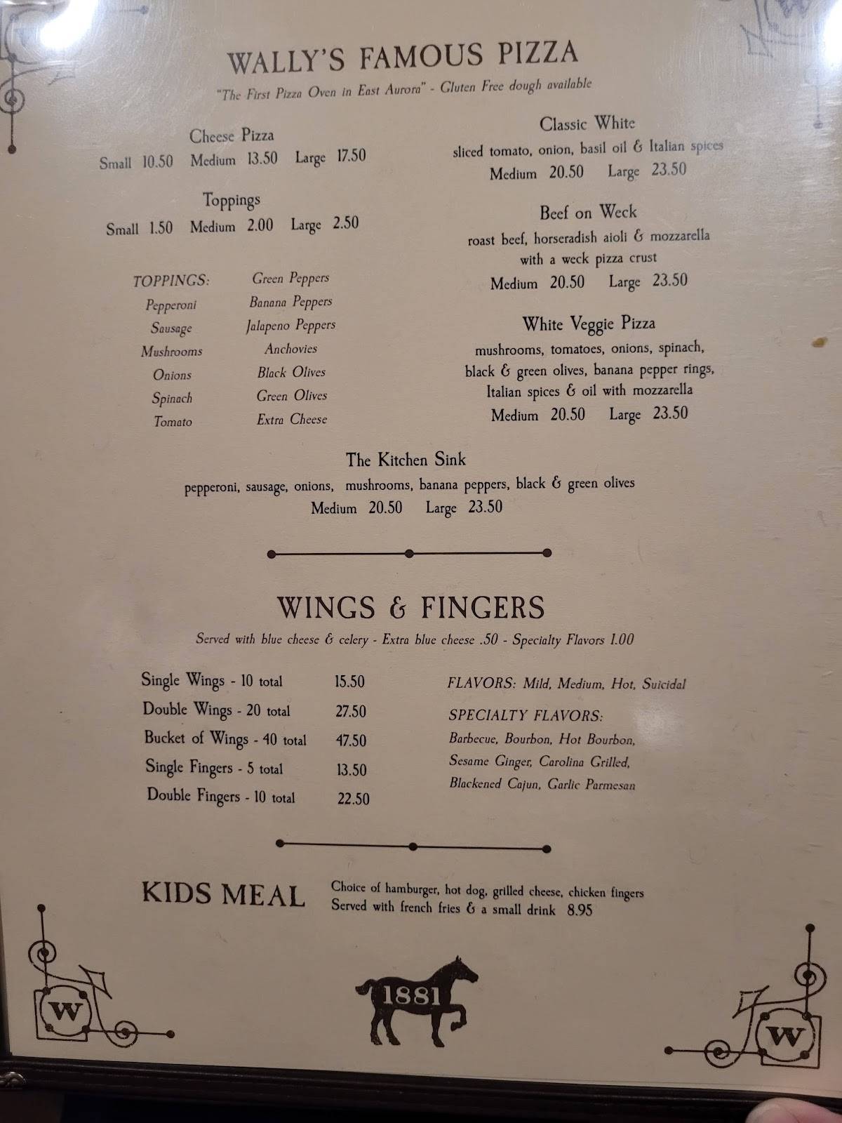 Menu at Wallenwein's Hotel pub & bar, East Aurora