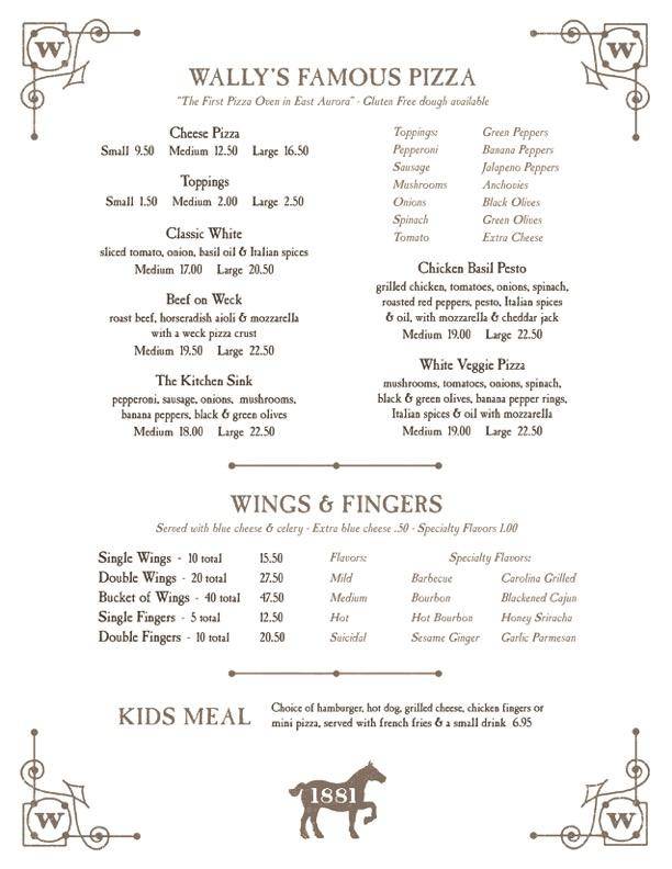 Menu at Wallenwein's Hotel pub & bar, East Aurora