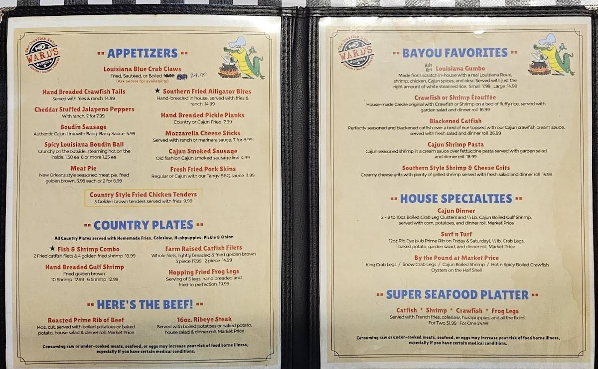 Menu at Wards Crawfish Hole pizzeria, Hot Springs