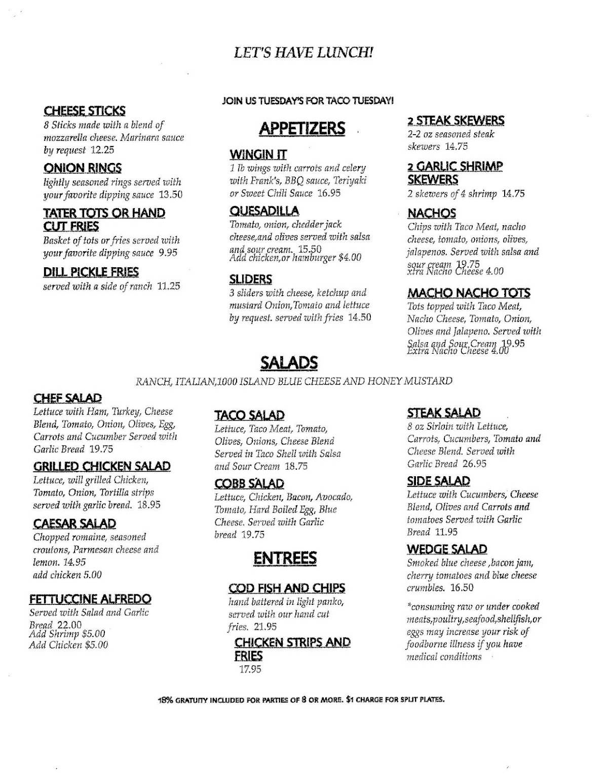 Menu at Warehouse West Grill pub & bar, Yakima