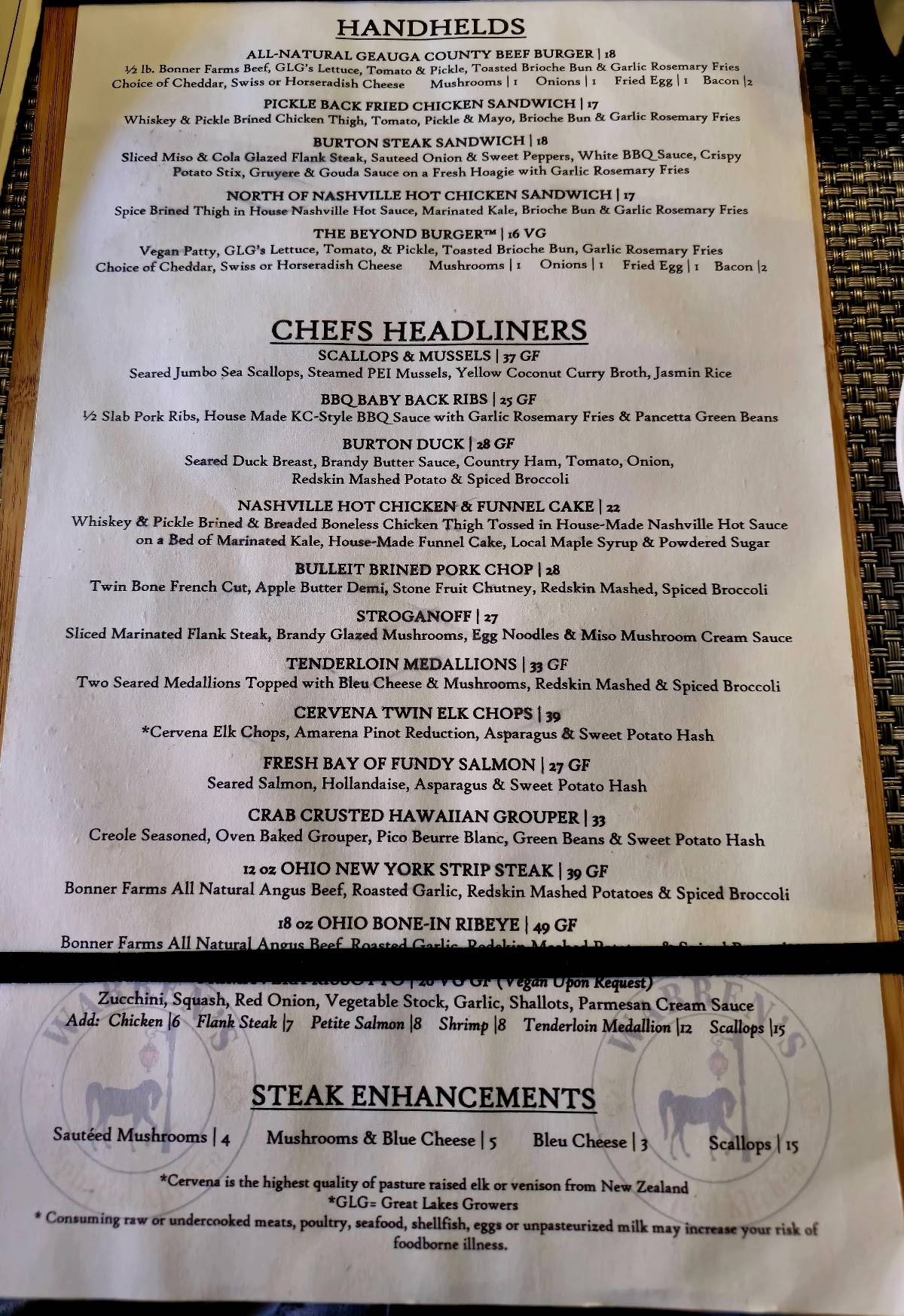 Menu at Warren's Spirited Kitchen pub & bar, Burton