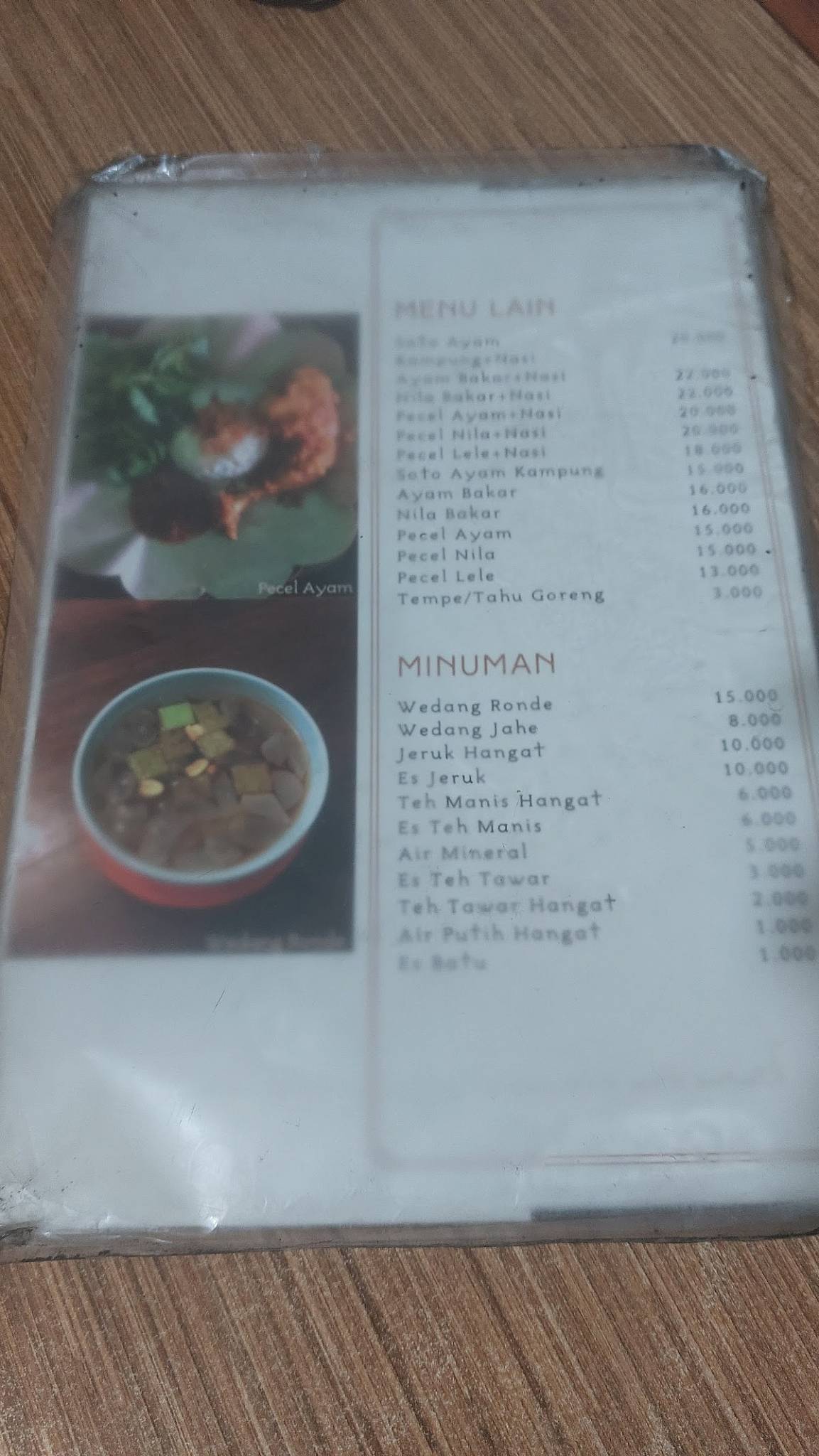 Menu at Warung Bakmi Jogja Mbah Surip, South Jakarta
