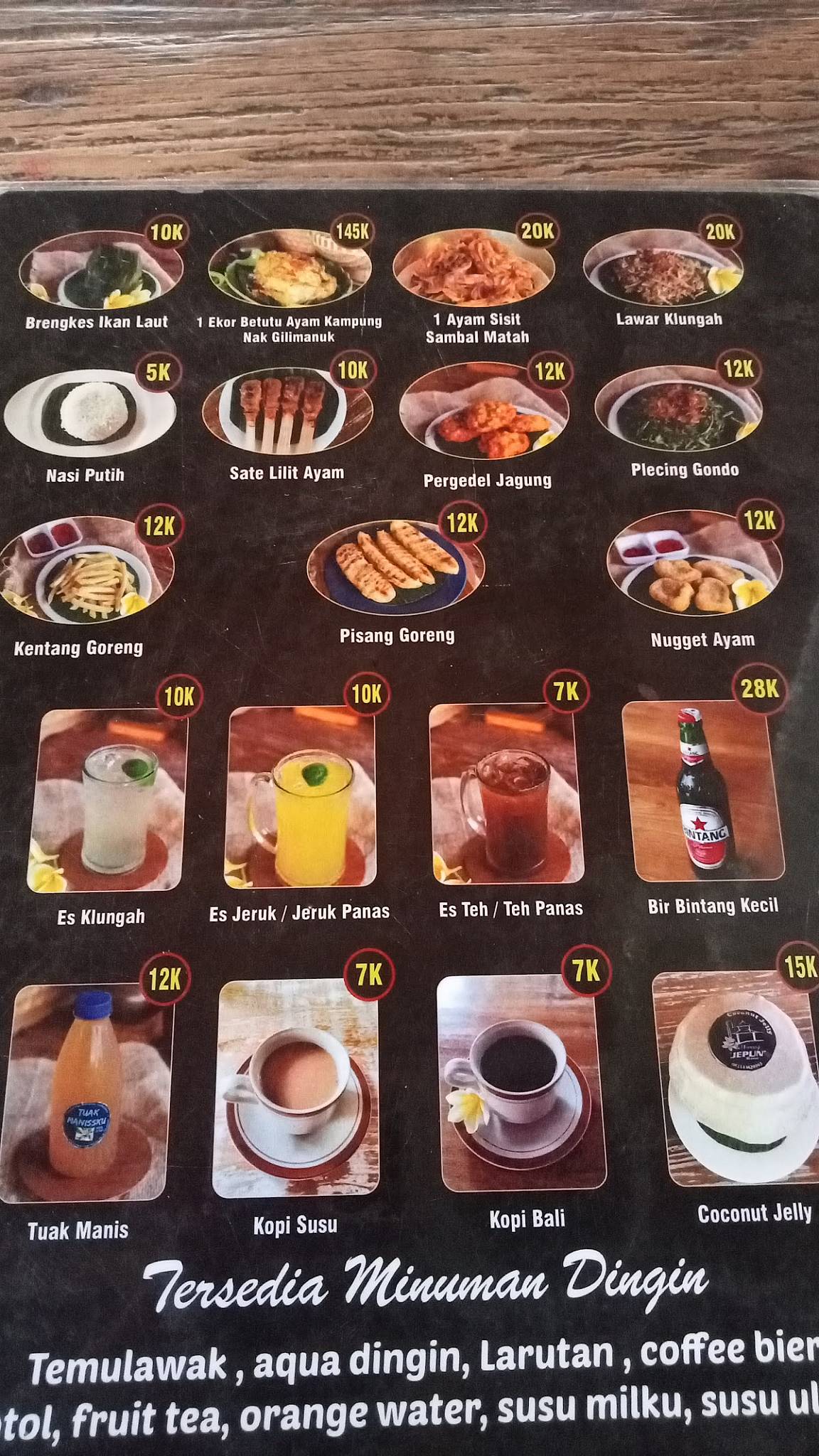 Menu at Warung Jepun Renon restaurant, Denpasar, 86HG+WMH