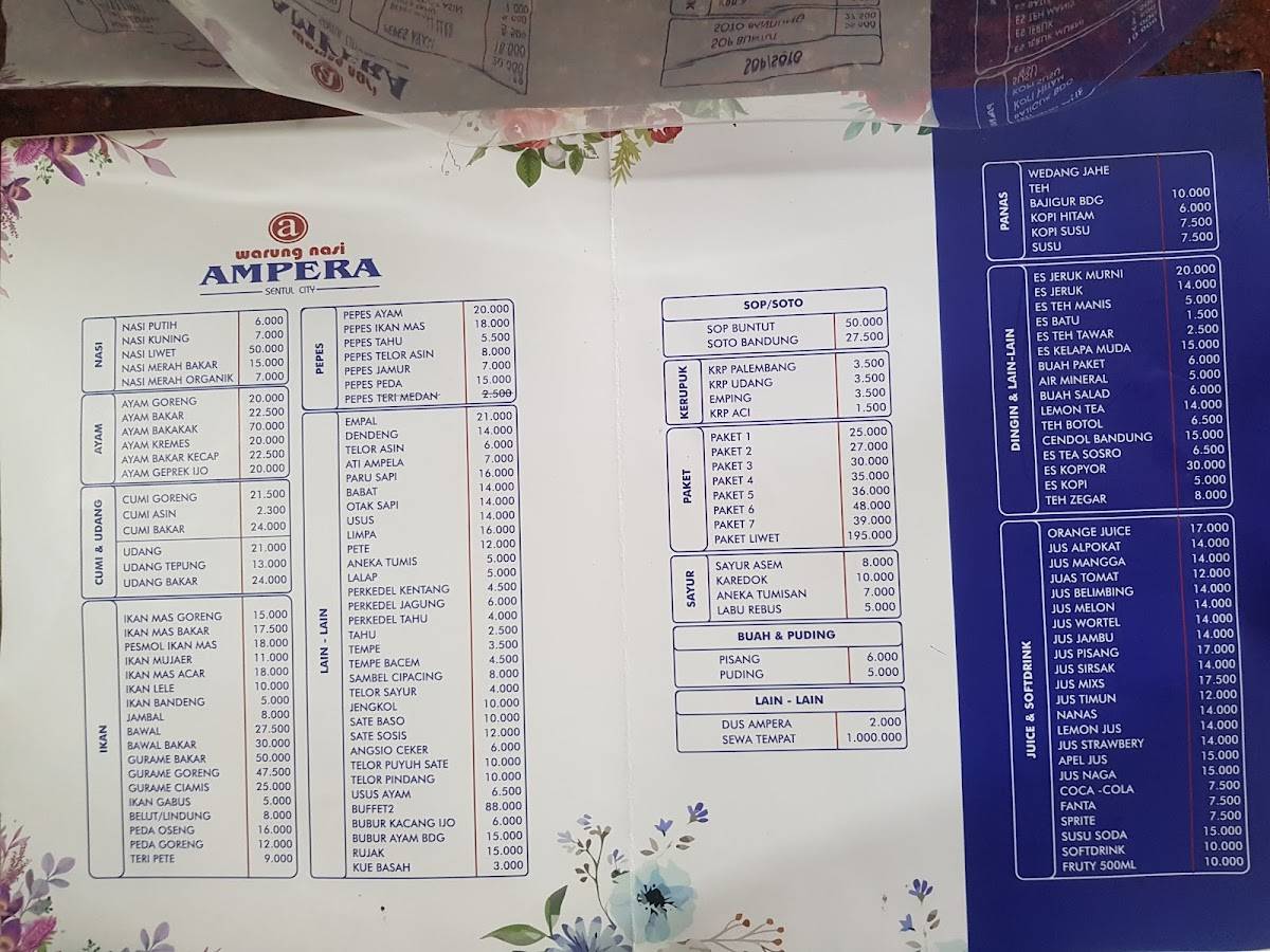 Menu at Warung Nasi Ampera Sentul restaurant, Cipambuan