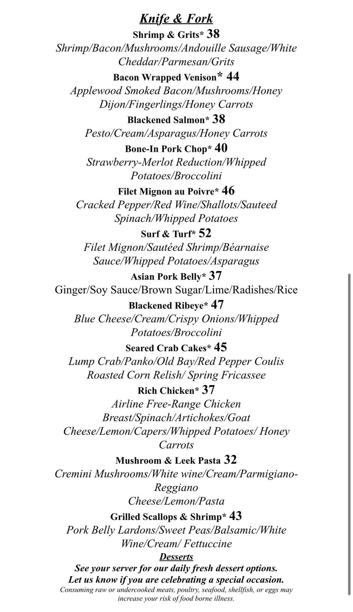 Menu at The Bank Bistro pub & bar, Washington