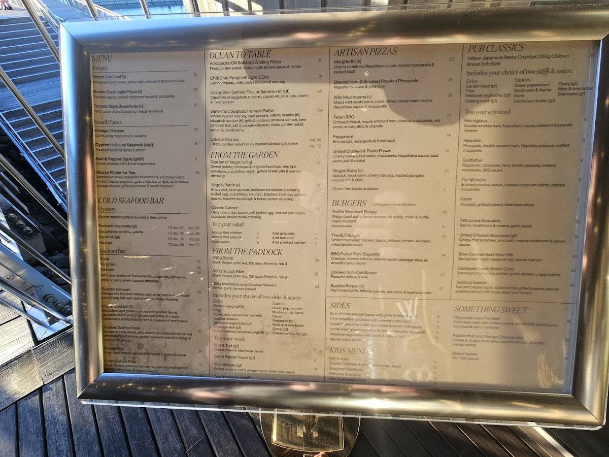 Menu at Waterfront Tavern restaurant, Shell Cove
