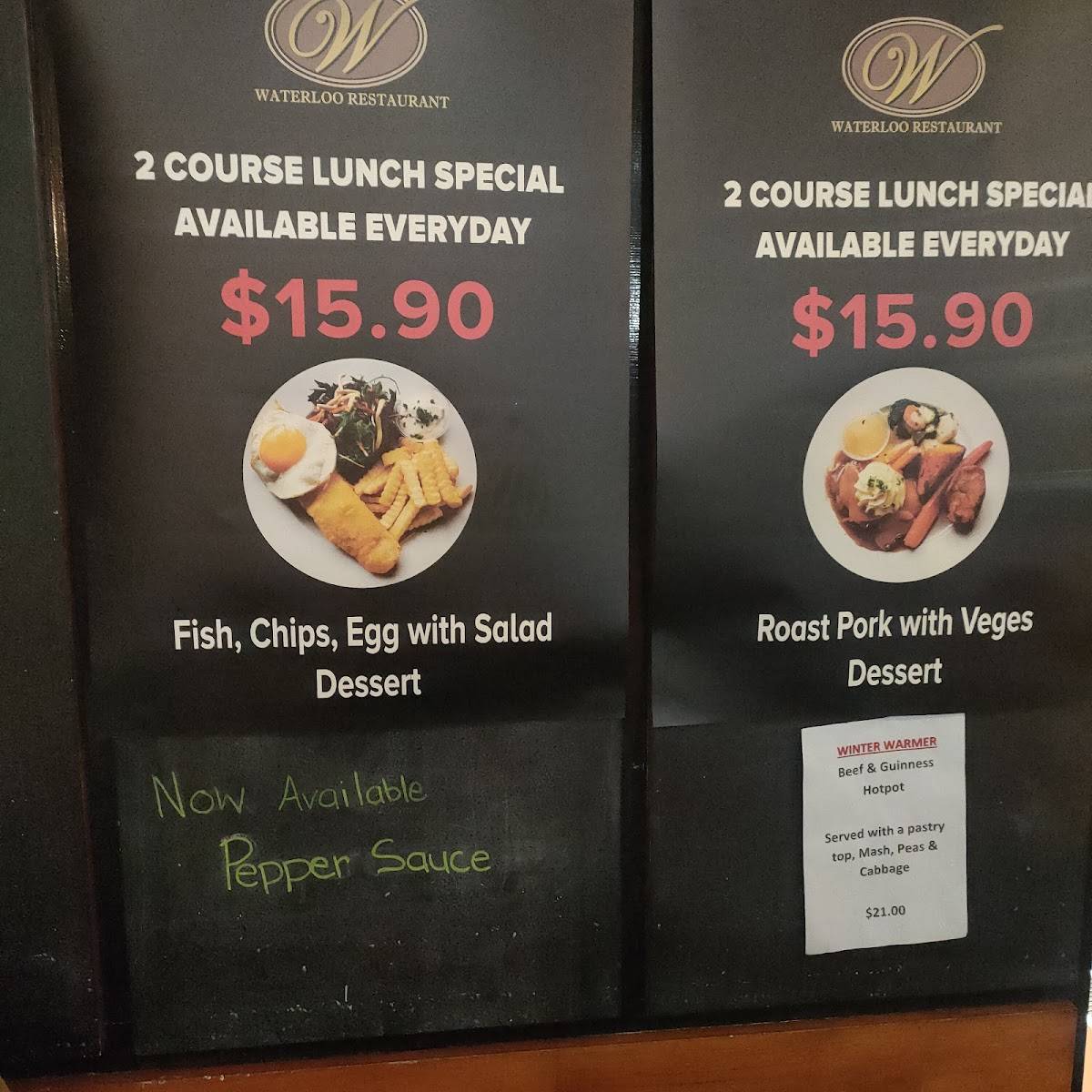 Menu at Waterloo Hotel pub & bar, Dunedin