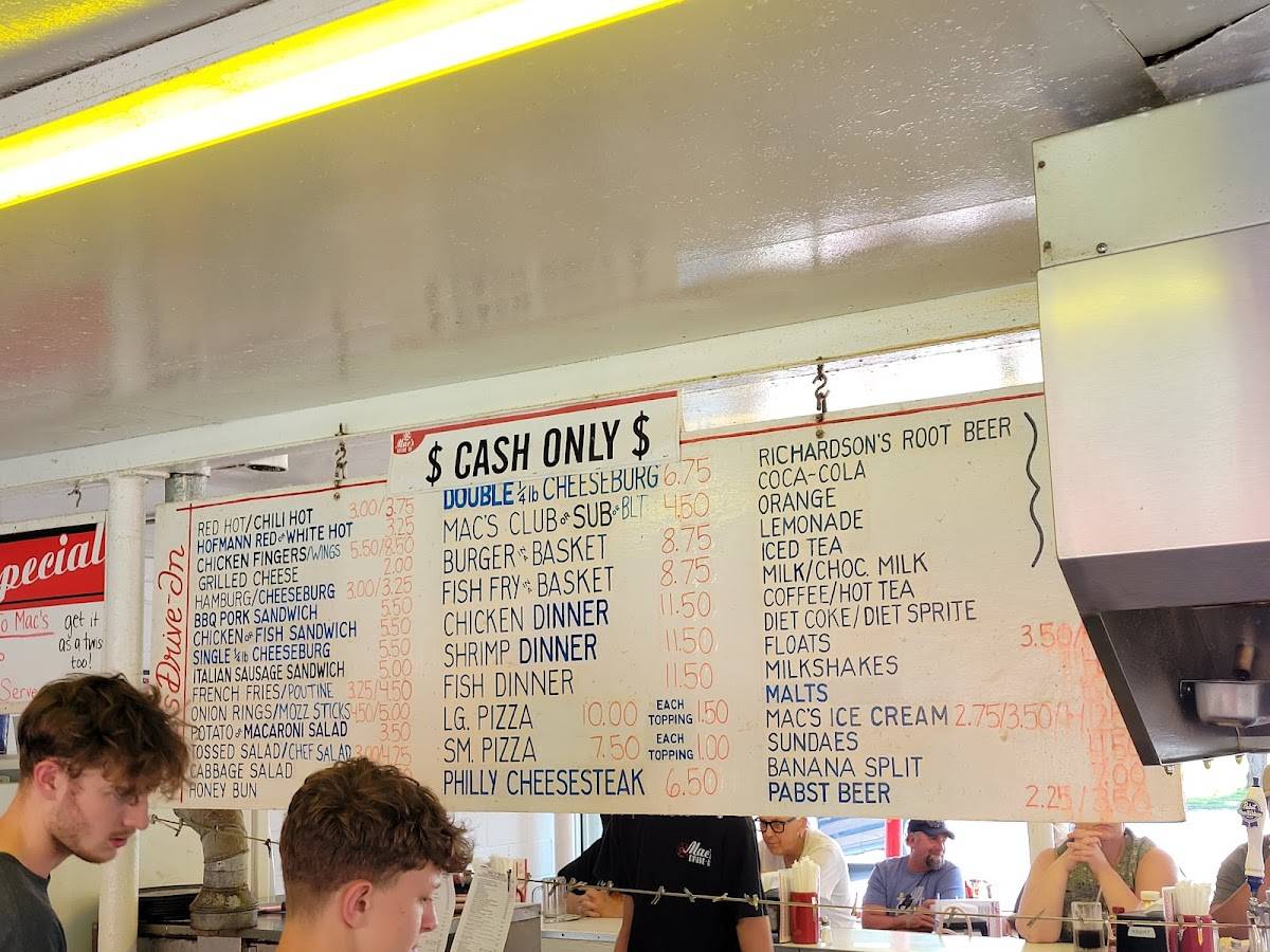Menu at Mac's Drive-In restaurant, Waterloo