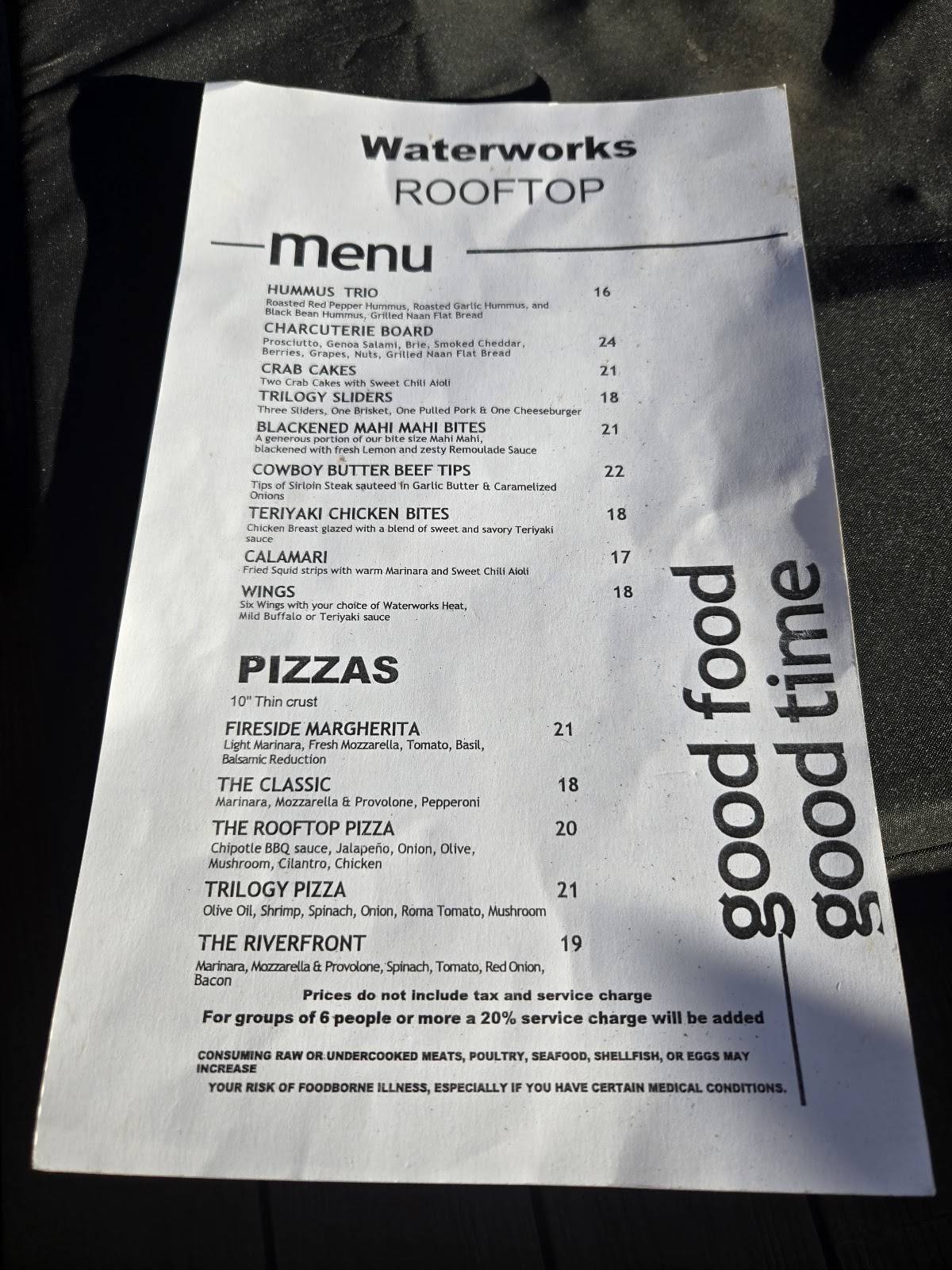 Menu at Waterworks Rooftop Restaurant and Bar, Montgomery